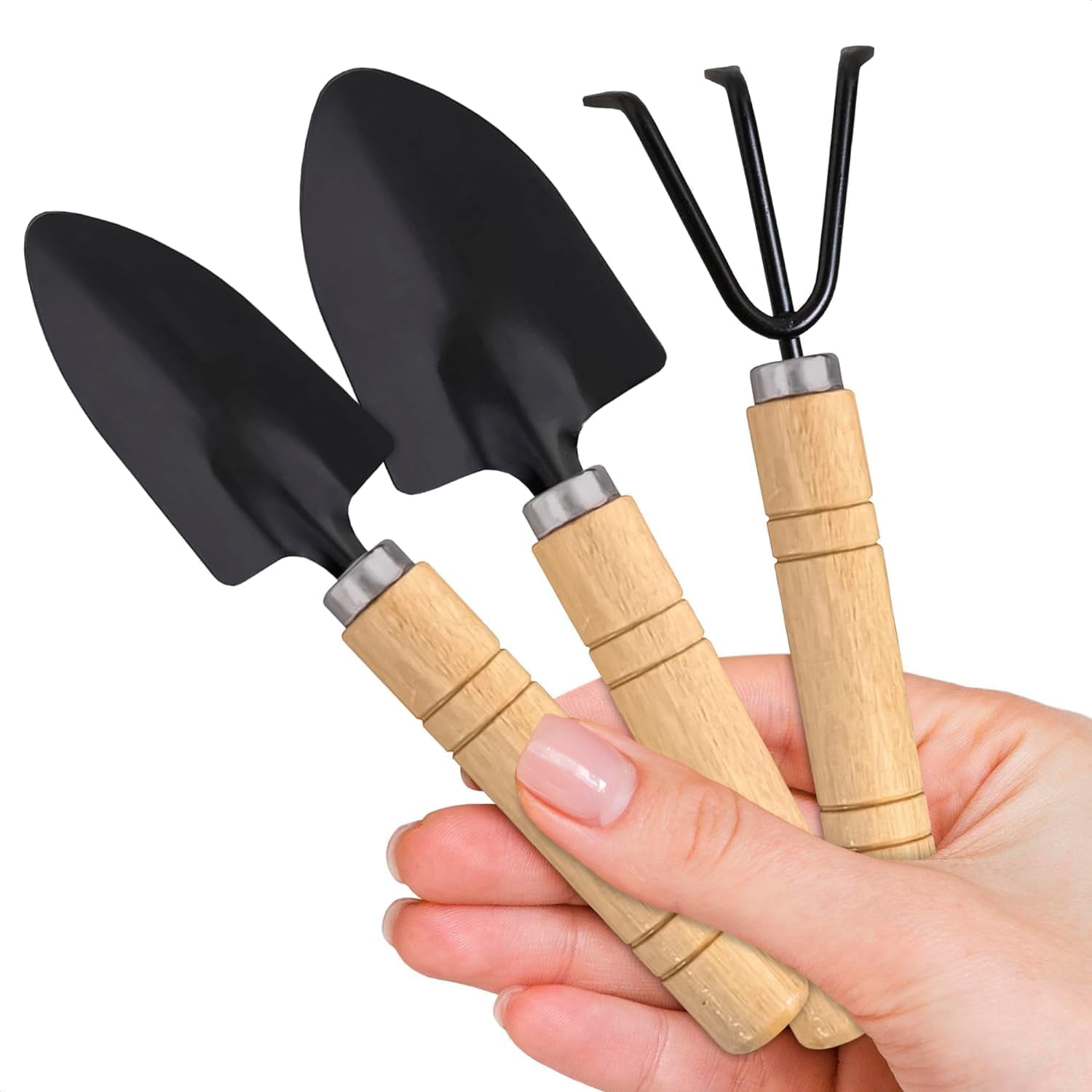Small Garden Shovel, Rake & Garden Trowel Set - 3Pcs Gardening Hand ...