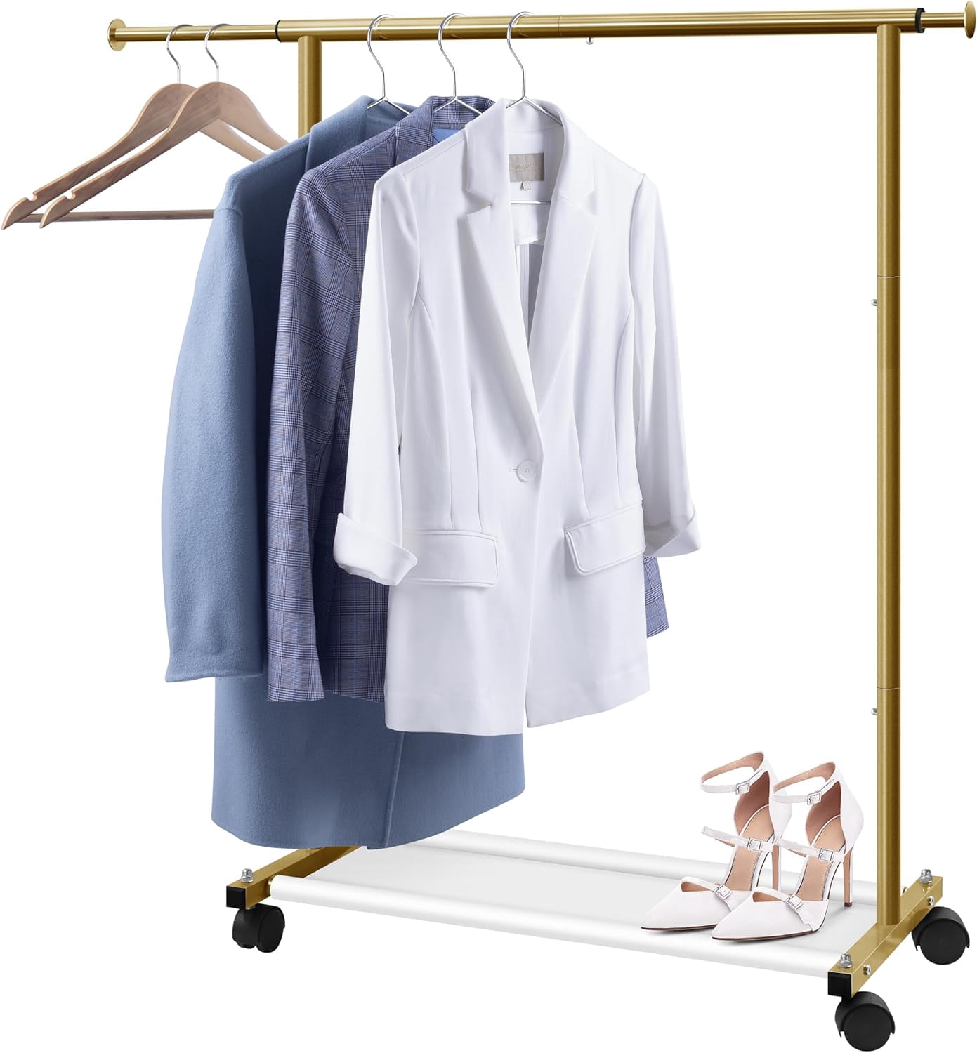 Short Clothing Racks for Hanging Clothes with Bottom Shelves and Wheels ...