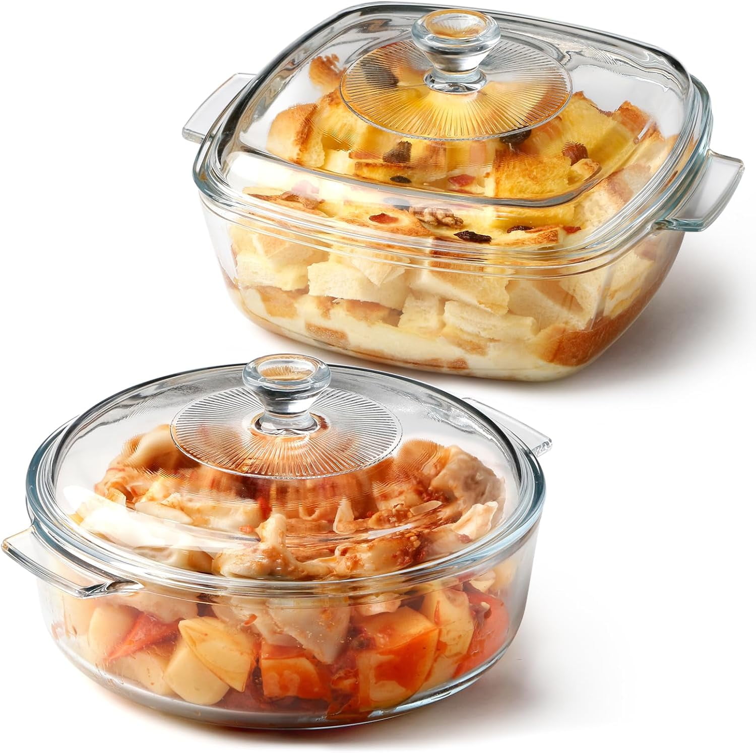 Small Glass Casserole with Lid, Oven Safe Casserole, Set of 2 (7.8 ...