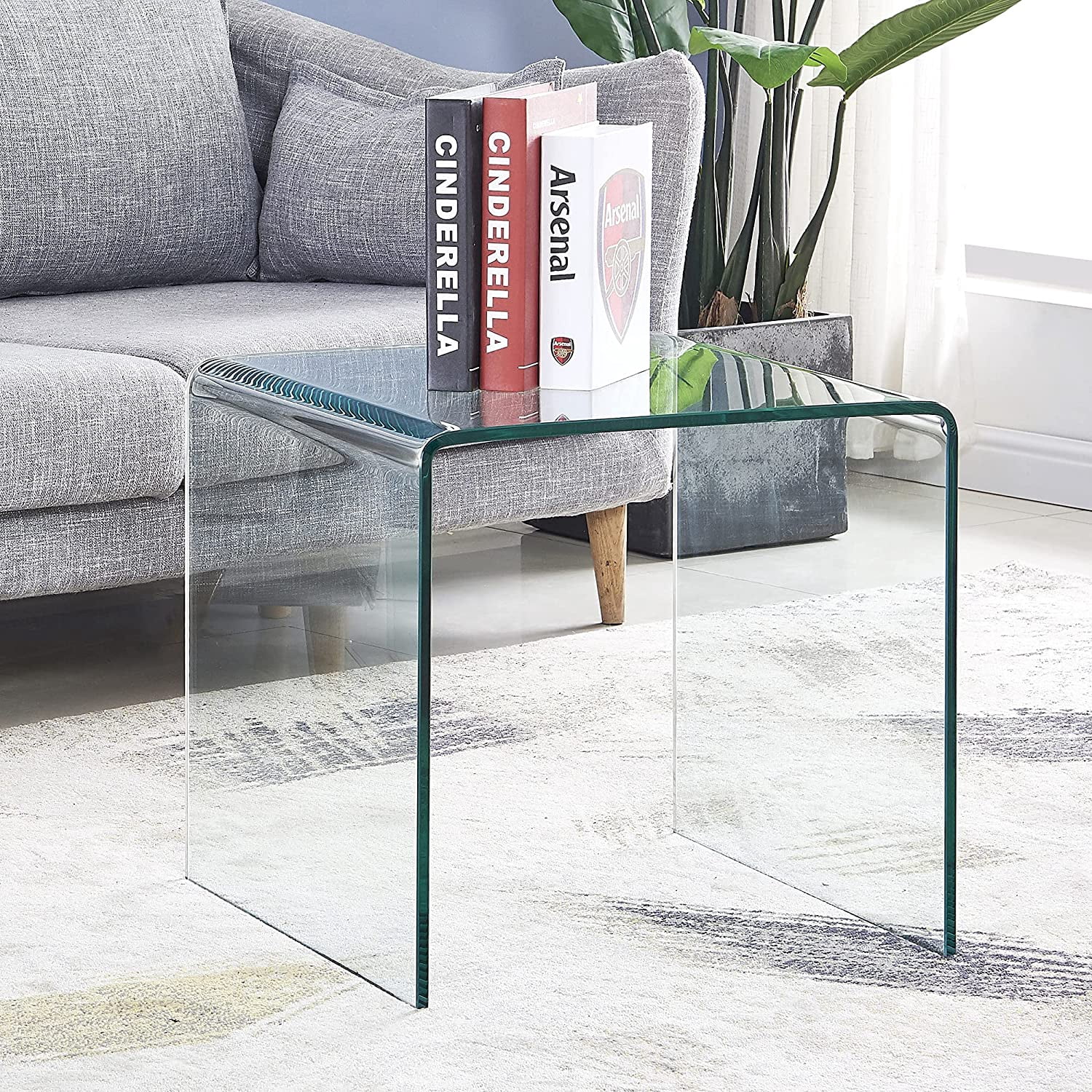 Small Glass Coffee Table - 12mm Thick Tempered Glass Modern Clear End Tables for Living Room ...
