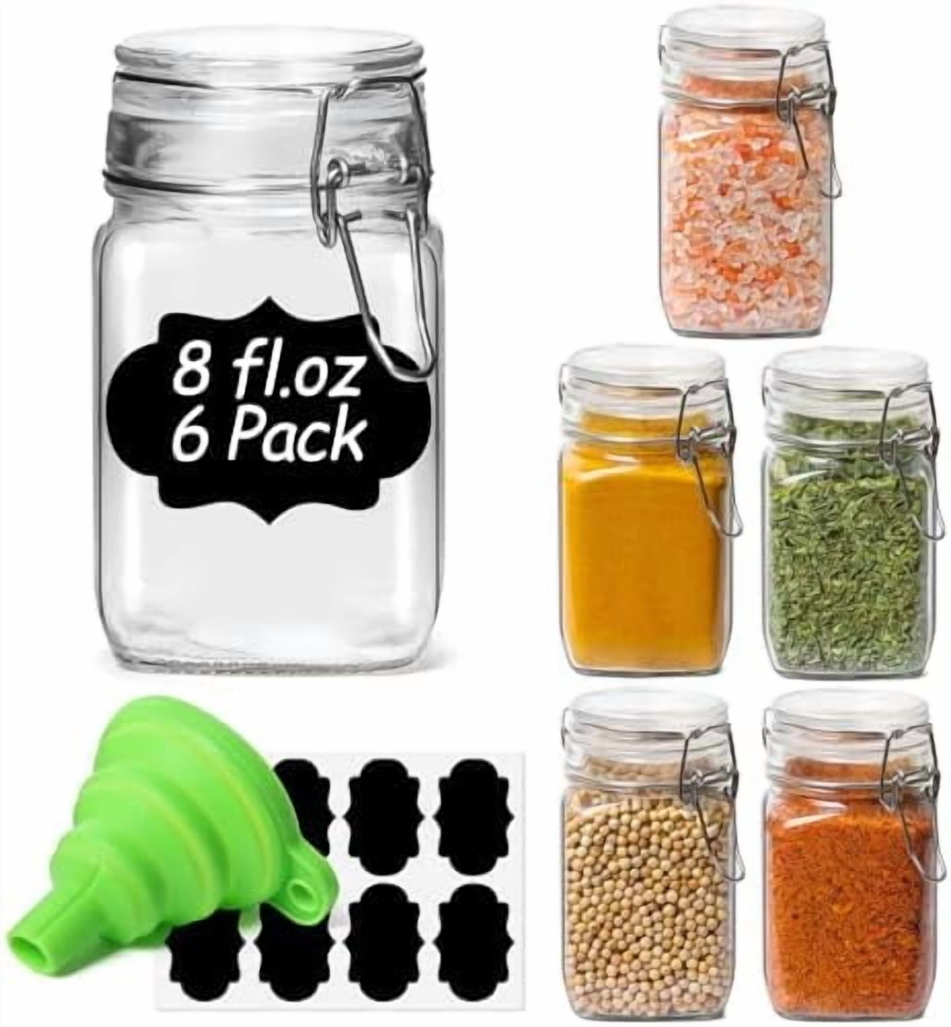 Small Glass Jars with Airtight Lid Set of 6, Spice Jars 8 oz, Mason ...