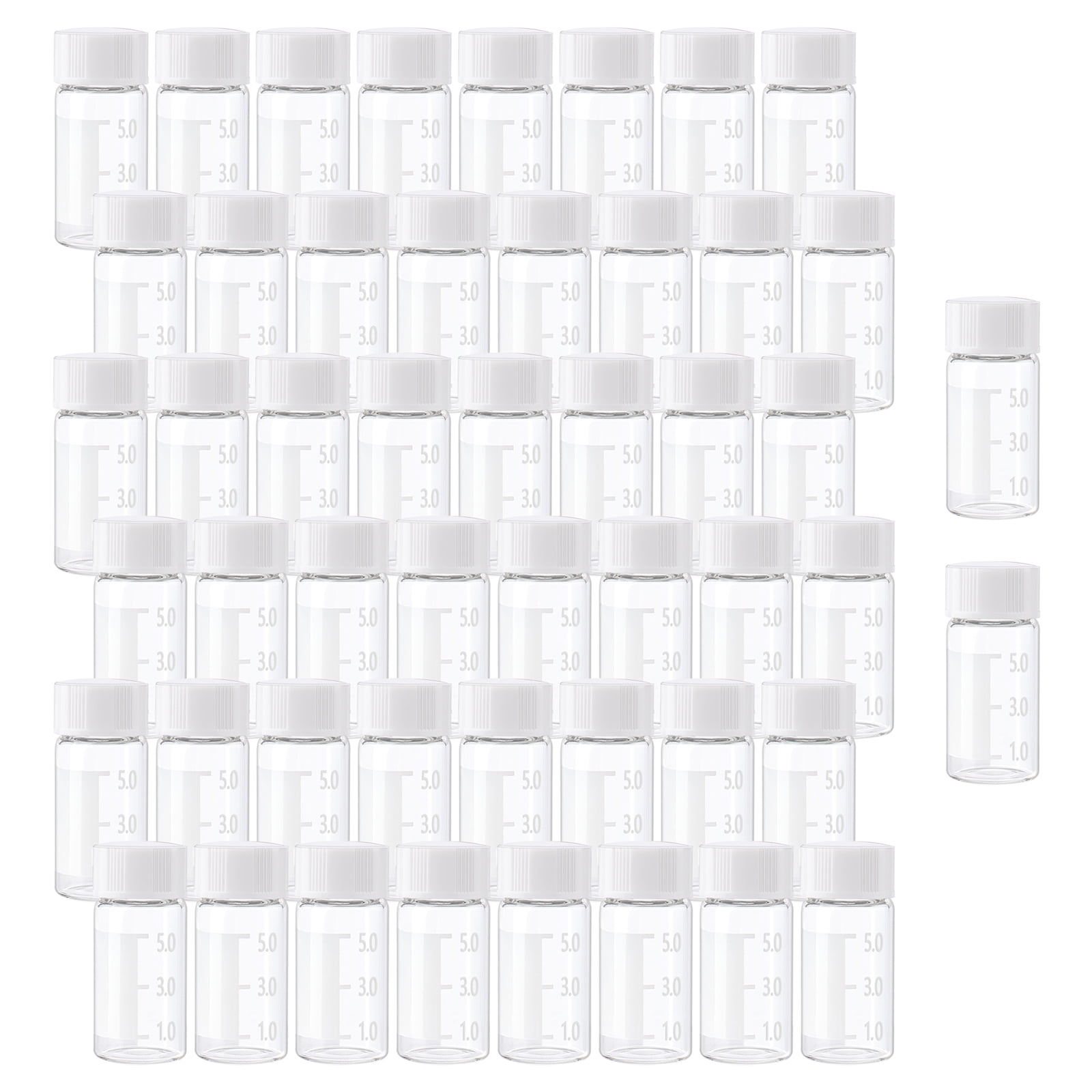 Small Glass Vials with Screw Caps Clear Liquid Sampling Sample with Scale and Write Patch White ...