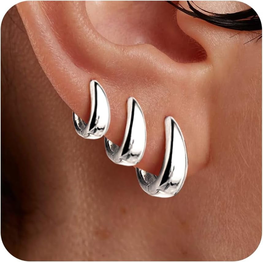 Small Gold Hoop Earrings Set For Women,14K Gold Plated Chunky Gold ...