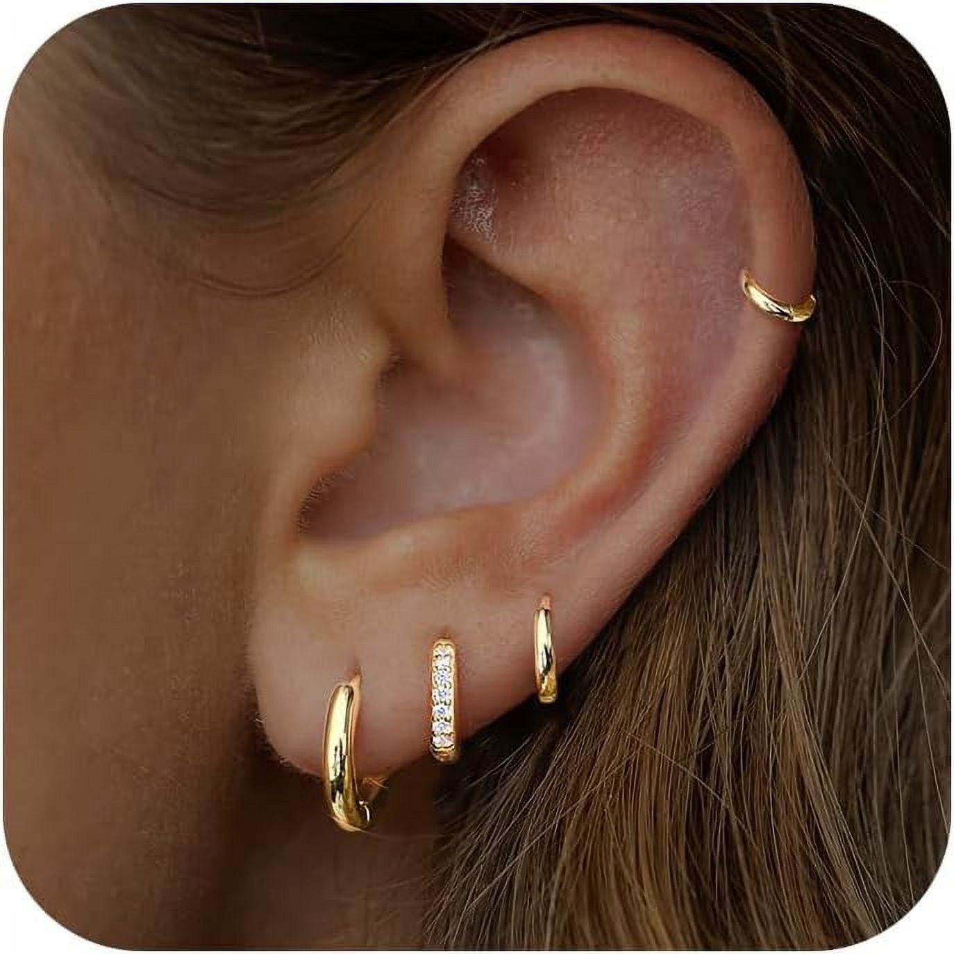 Small Gold Huggie Hoop Earrings Set For Women, Hypoallergenic 14K Real ...