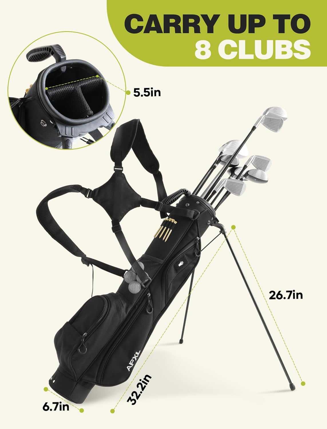 Small Golf Bag, 3 Divider Fit Up to 8 Clubs, Golf Stand Bag with Rain ...
