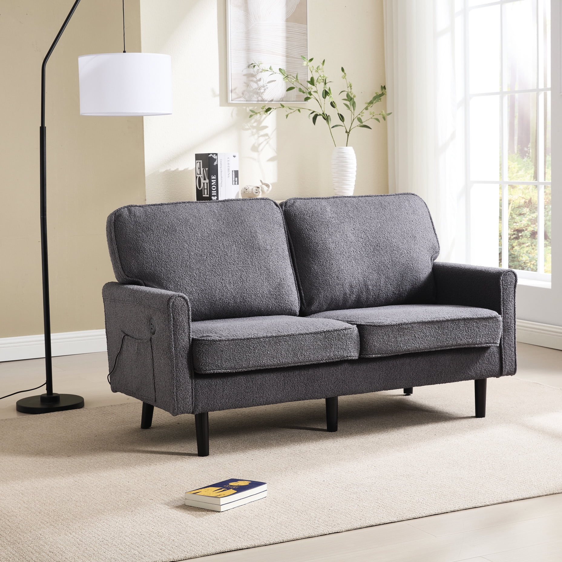 Small Gray Sofa | Charge Devices at Work | Durable Boucle Upholstery ...