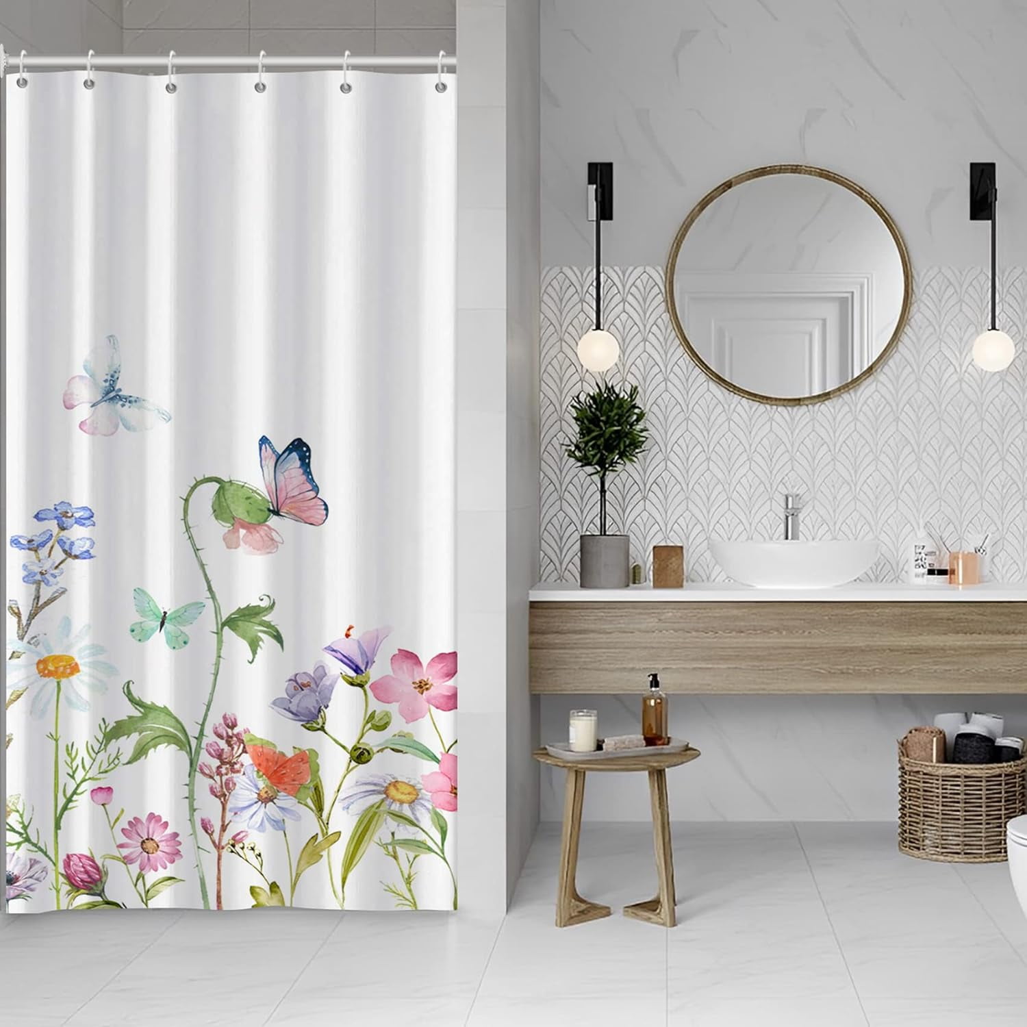 Small Half Size Stall Shower Curtain with 6 Hooks Shower Stall Curtain ...