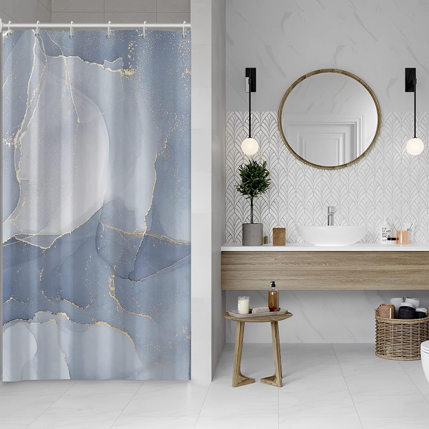 Small Half Size Stall Shower Curtain with 6 Hooks Shower Stall Curtain ...