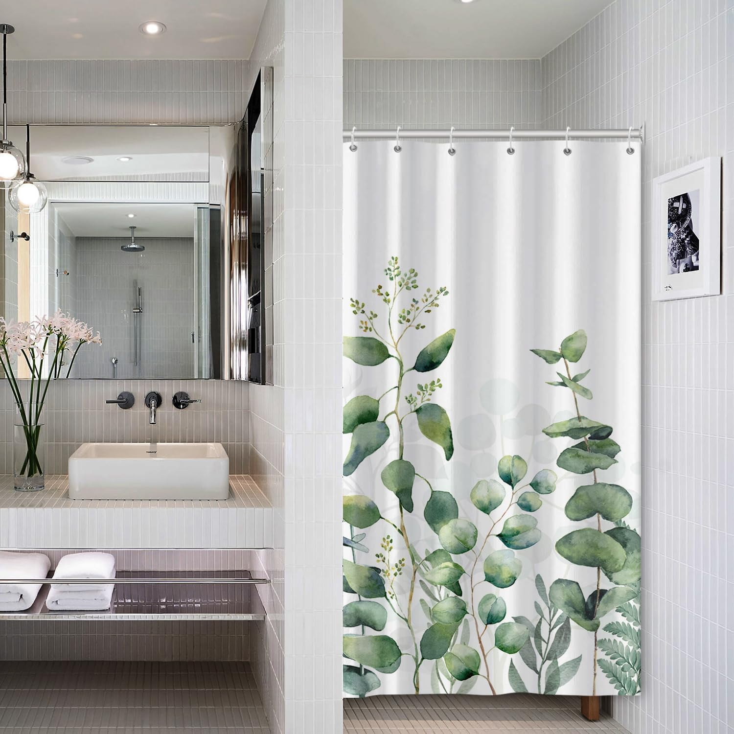 Small Half Size Stall Shower Curtain with 6 Hooks Shower Stall Curtain ...