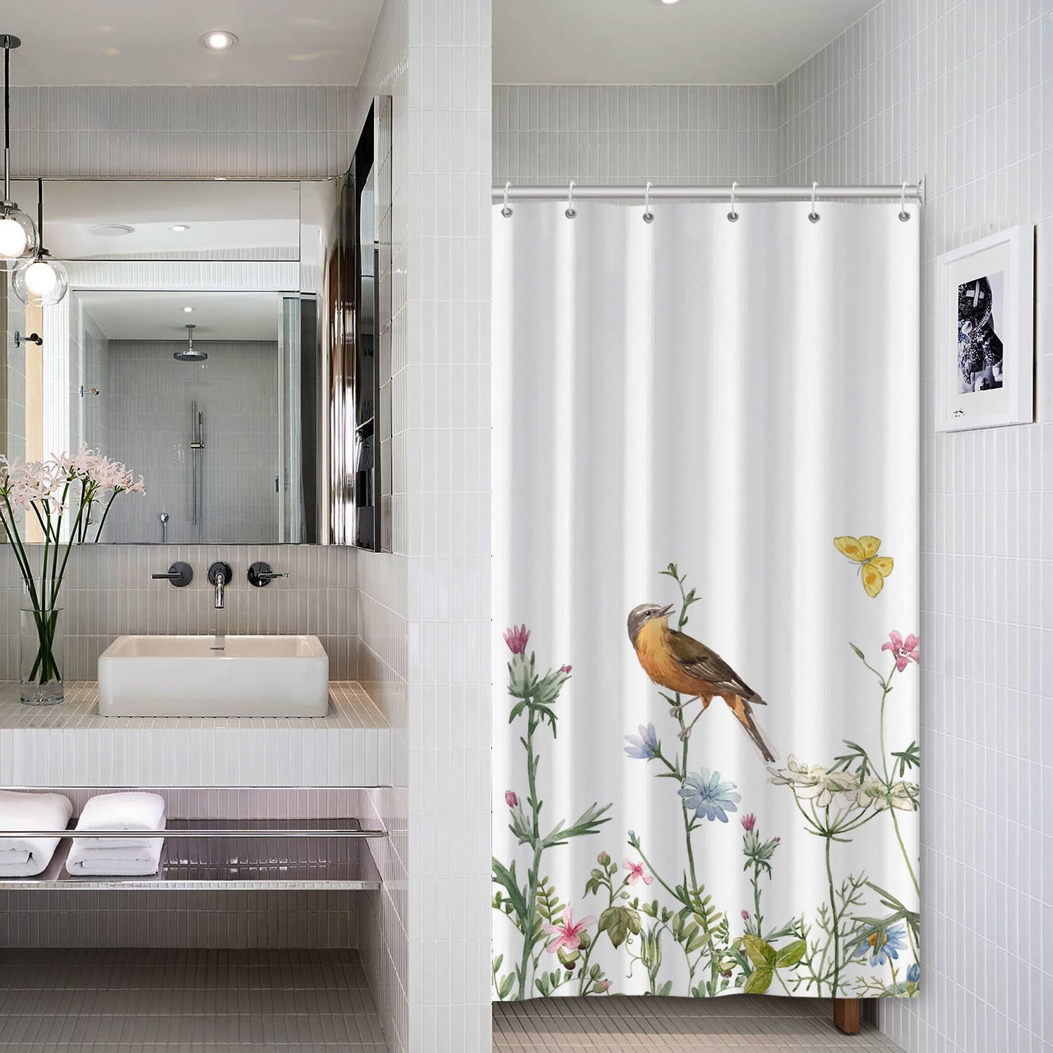 Small Half Size Stall Shower Curtain with 6 Hooks Shower Stall Curtain ...