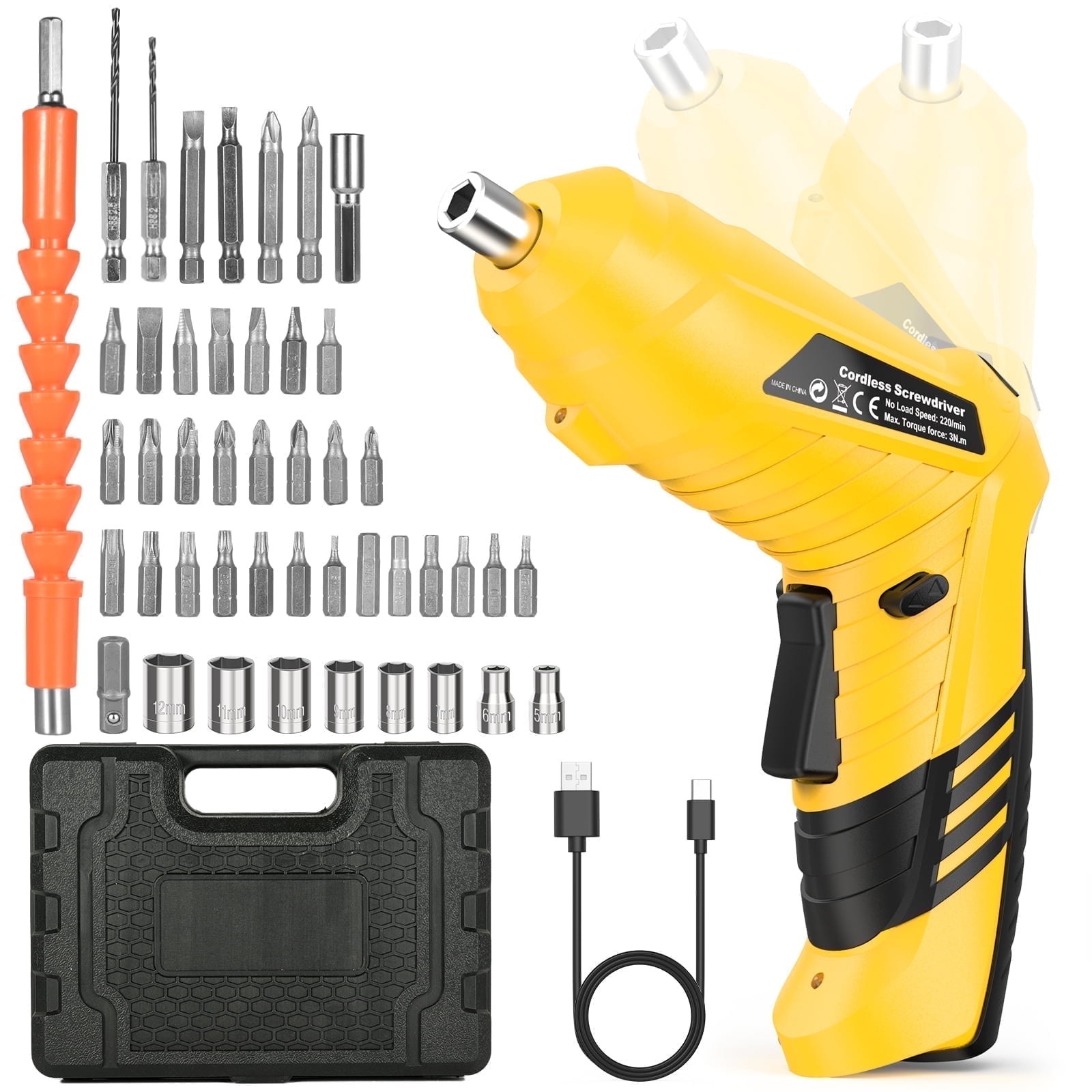 Battery Operated Power Screwdriver Electric Kit, 90° Rotatable Hand ...