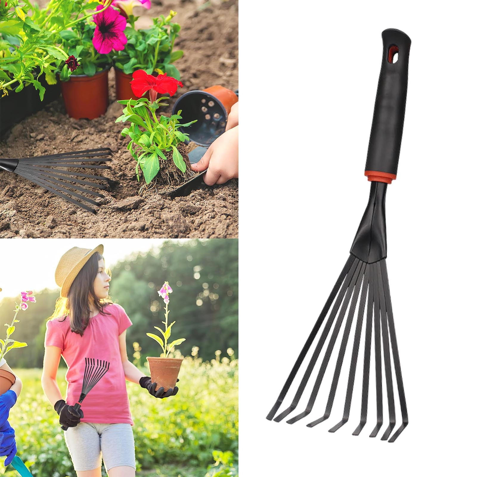 Small Hand Rake for Gardening - Compact Soil Cultivator with Short ...