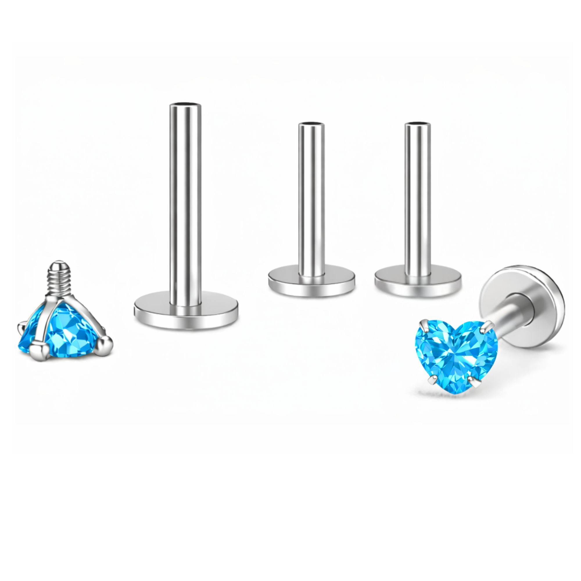 Small Heart CZ Solitaire Flat Back Stud Earrings Titanium Body ...
