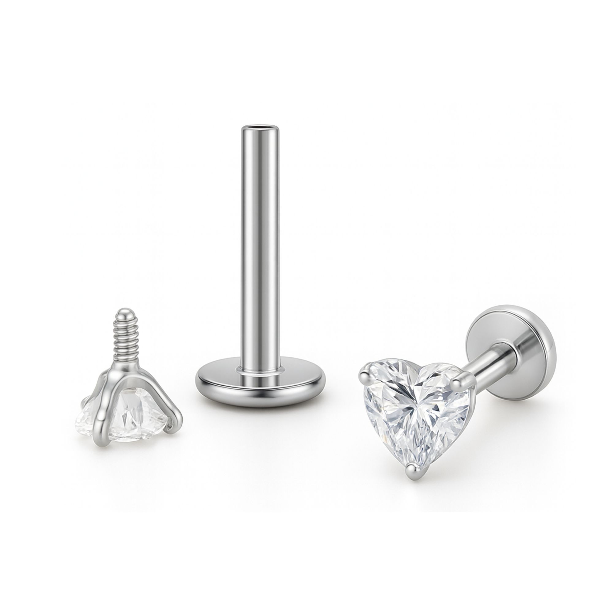 Small Heart Solitaire Flat Back Stud Earrings Body Piercings by Ginger ...