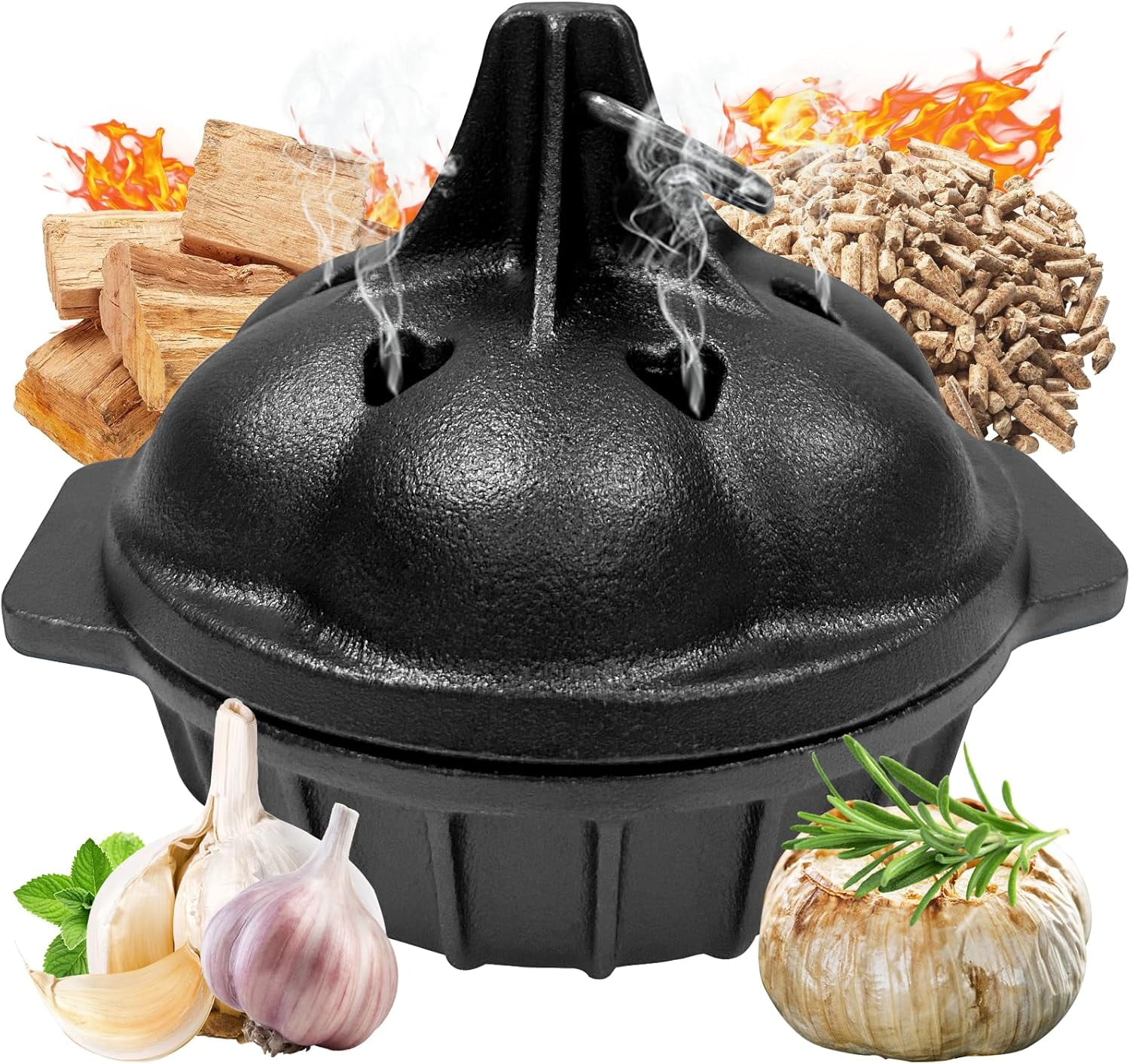 Small Heavy Duty Cast Iron Roaster & Grill-Smokers Box, Pre-Seasoned ...