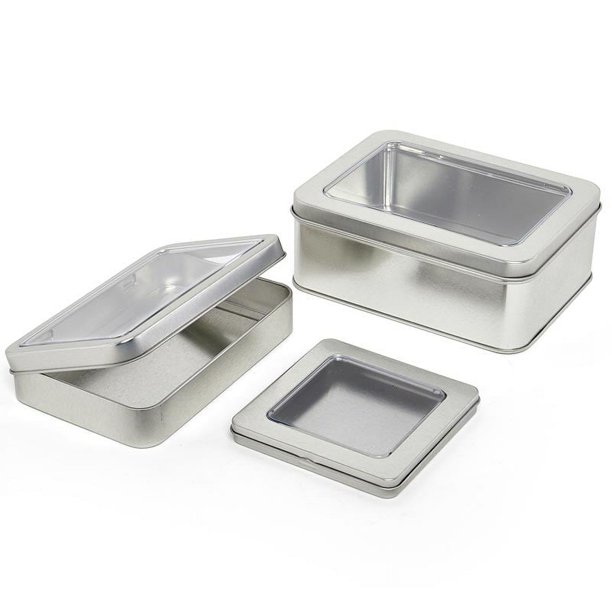 Small Hinged RecTurquoiseular Window Tin Can | Quantity: 24 | Width: 2 ...