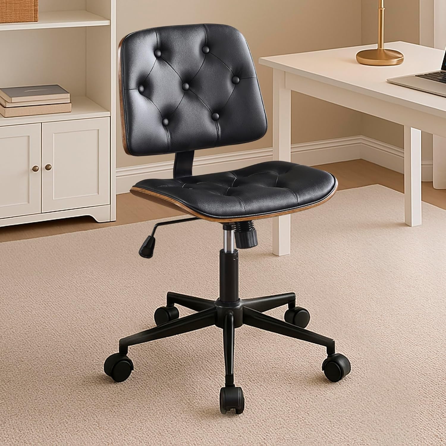Small Home Office Chair – Armless Mid-Back Desk Chair with PU Leather ...