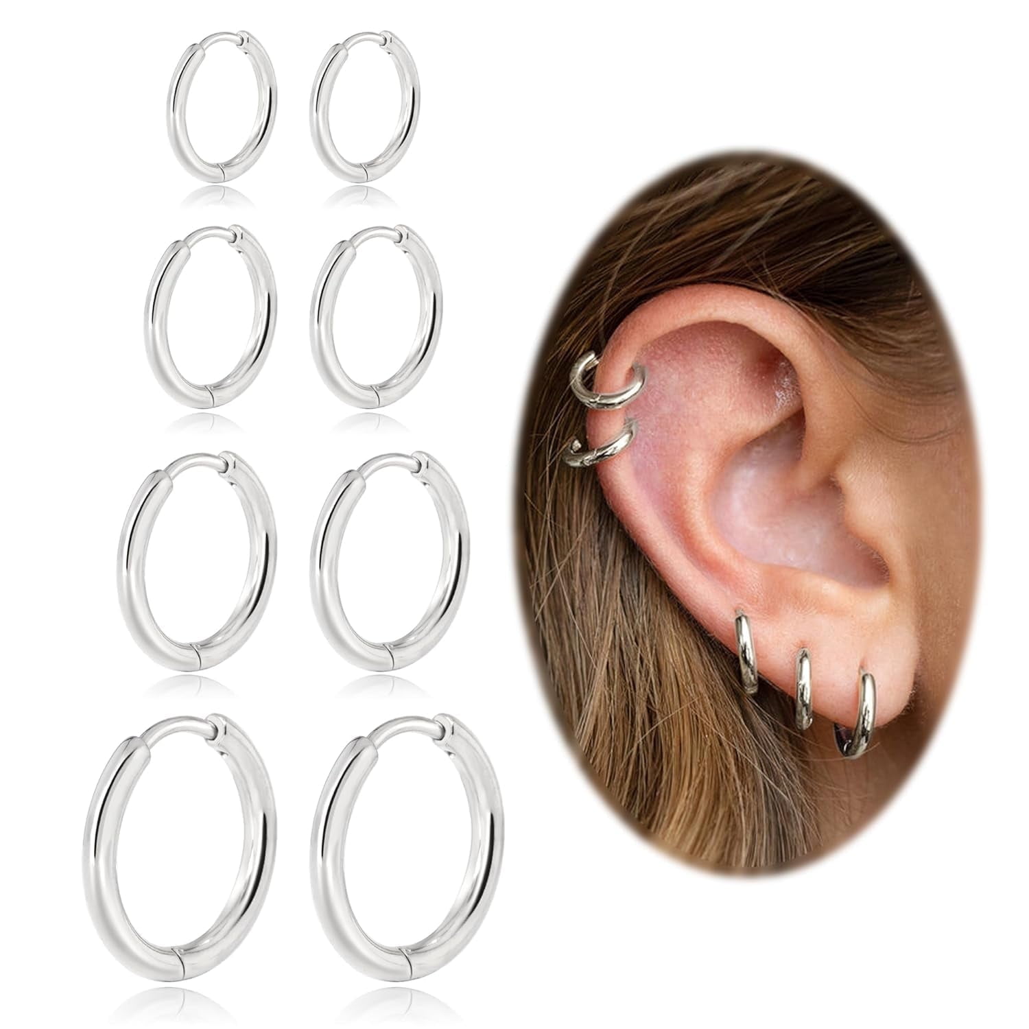 Small Hoop Earrings for Women Men Silver Huggie Hoop Earrings for ...