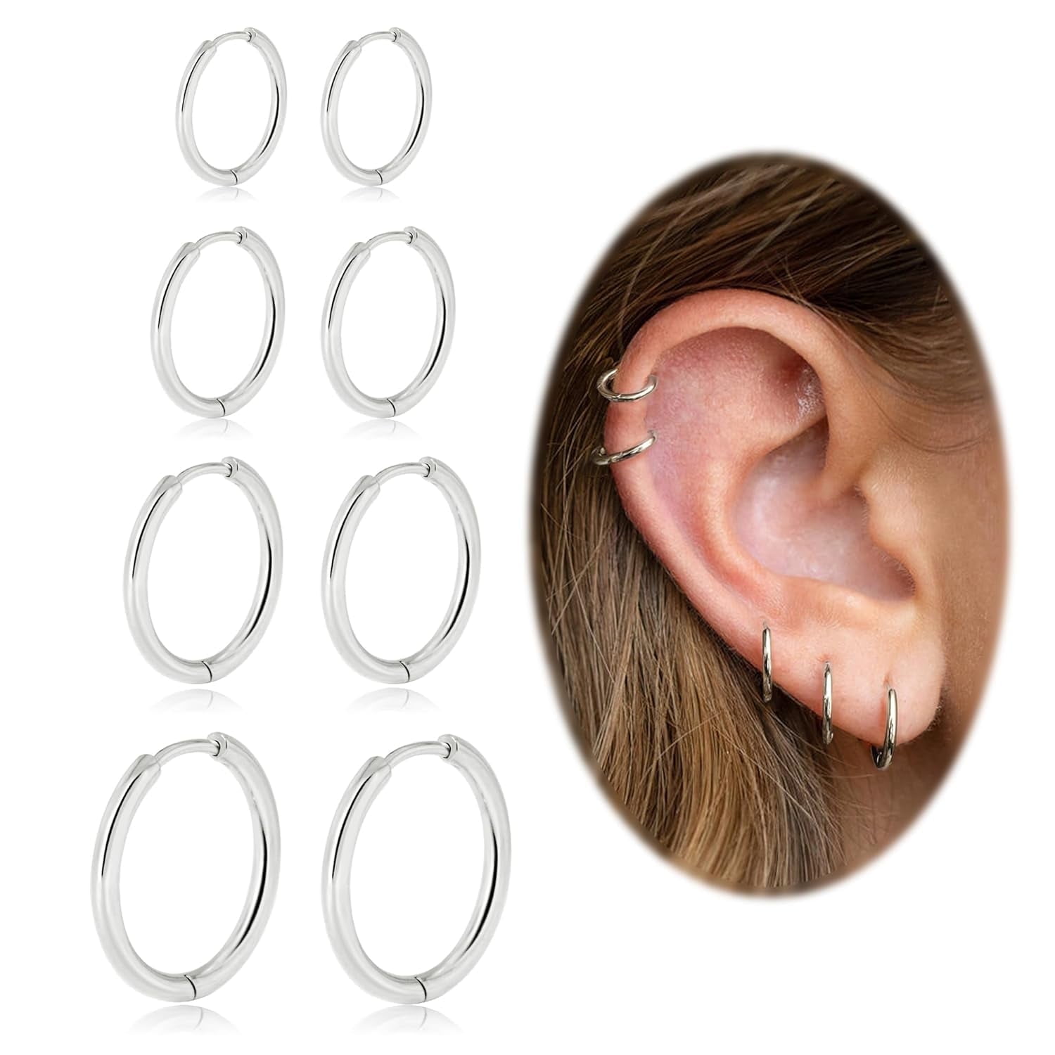 Euphrates Small Silver Hoop Earrings, Hypoallergenic Surgical Steel ...