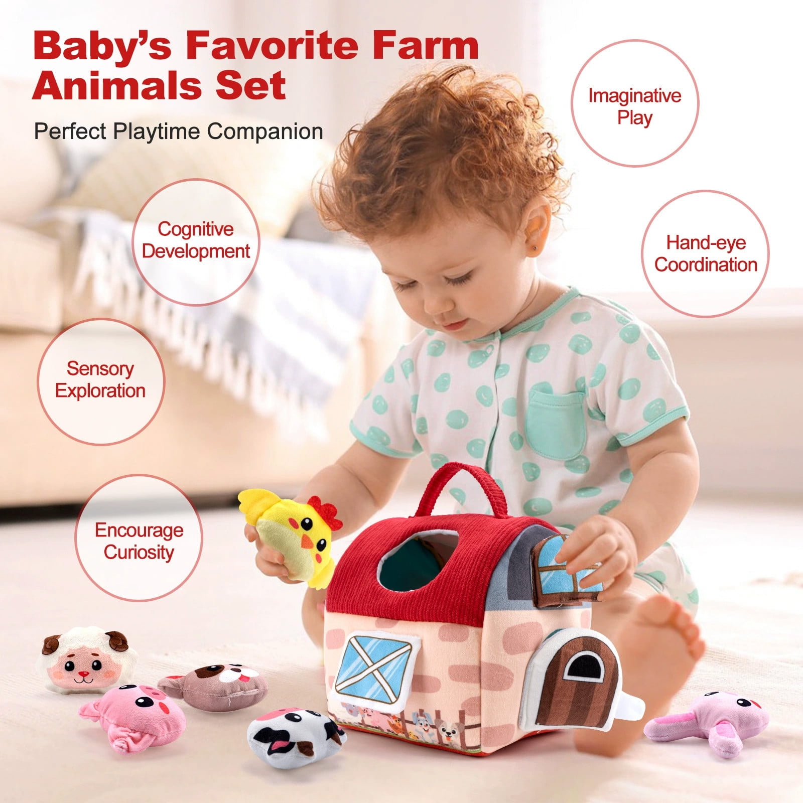 Small House Cartoon Bag Doll Plush Toy Sensory Play Cube Farmyard ...