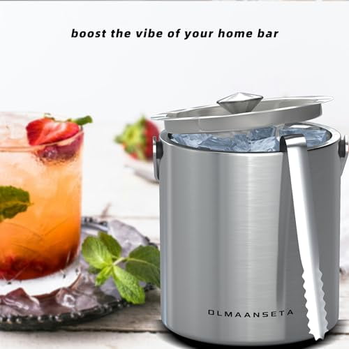 Small Ice Bucket with Lid and Tongs,1.3L Portable Mini Double Walled ...