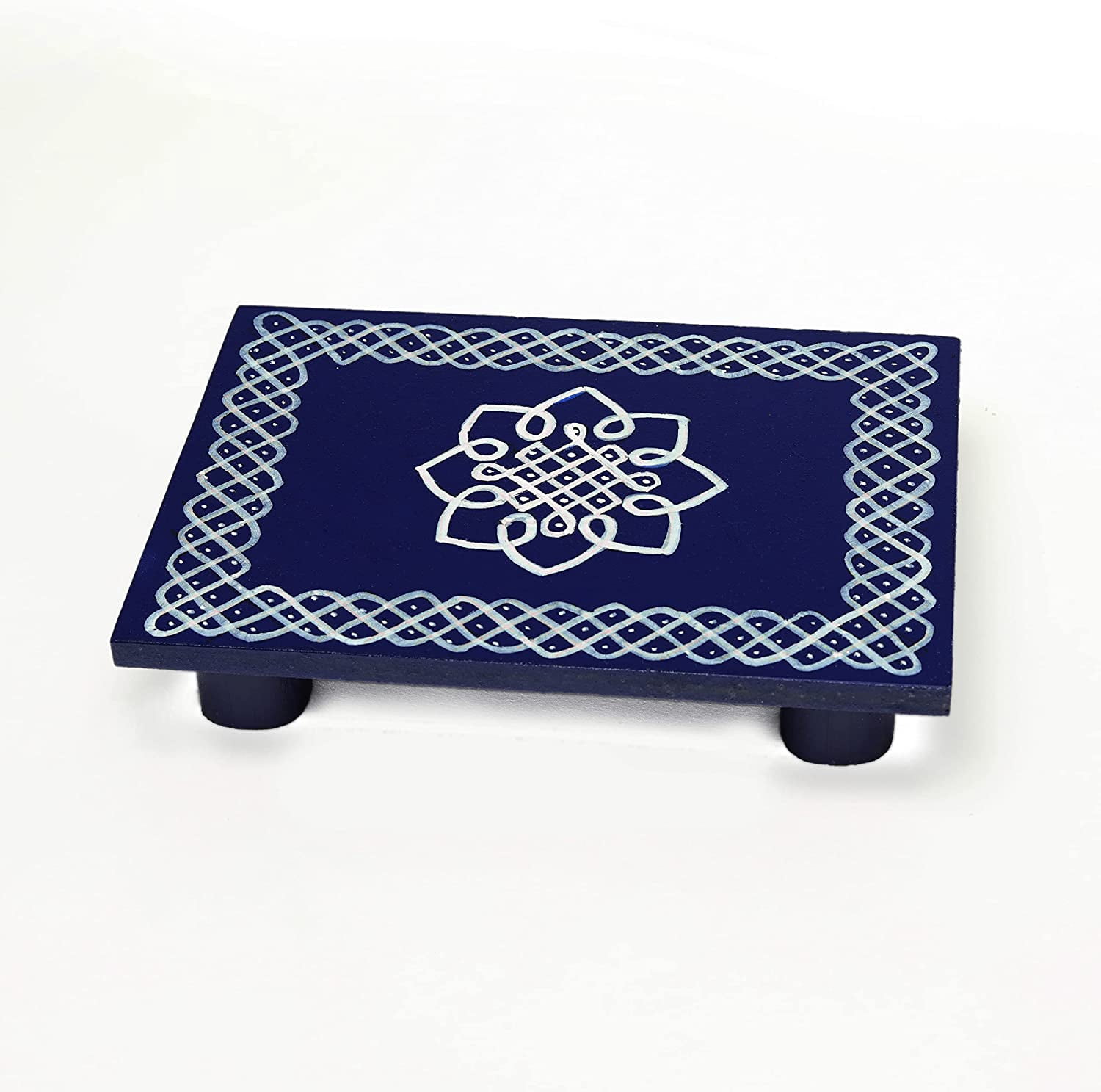 Small Indian Traditional Blue Pooja Chowki Aasan Bajot Table God Idol ...