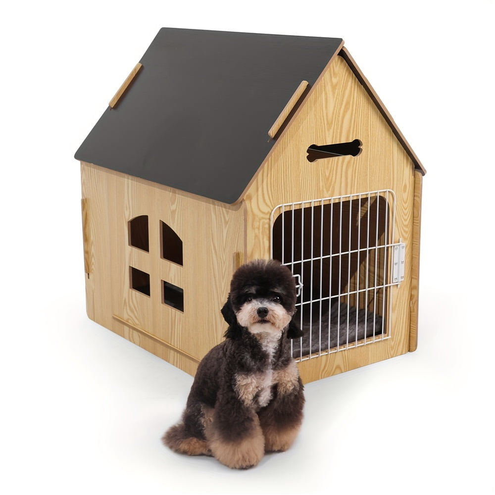 Small Indoor Dog House or Cat Bed, Cozy Wooden Design with Air Vents ...
