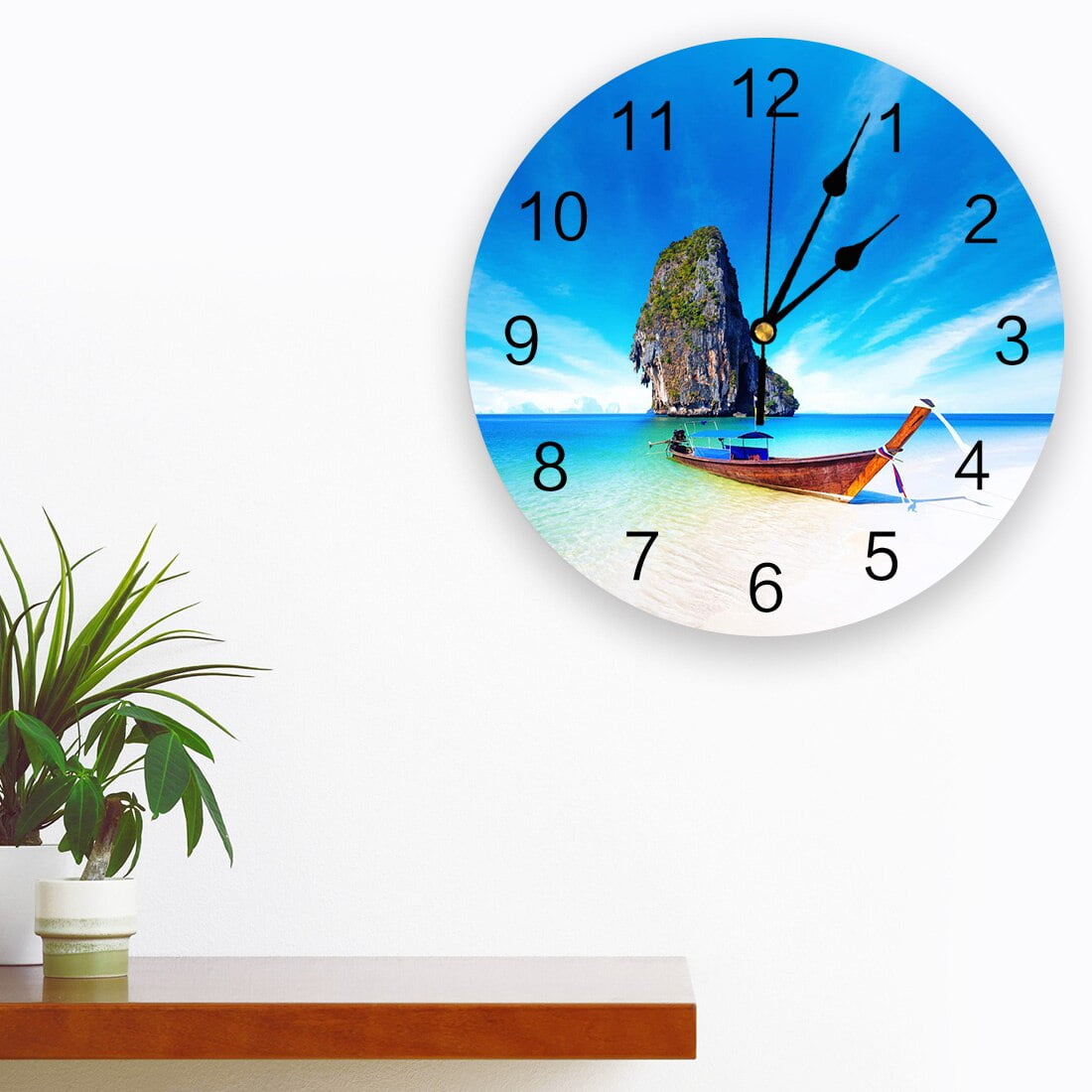 Small Island Beach Boat Wall Clock Non Ticking Decorative Clock for ...