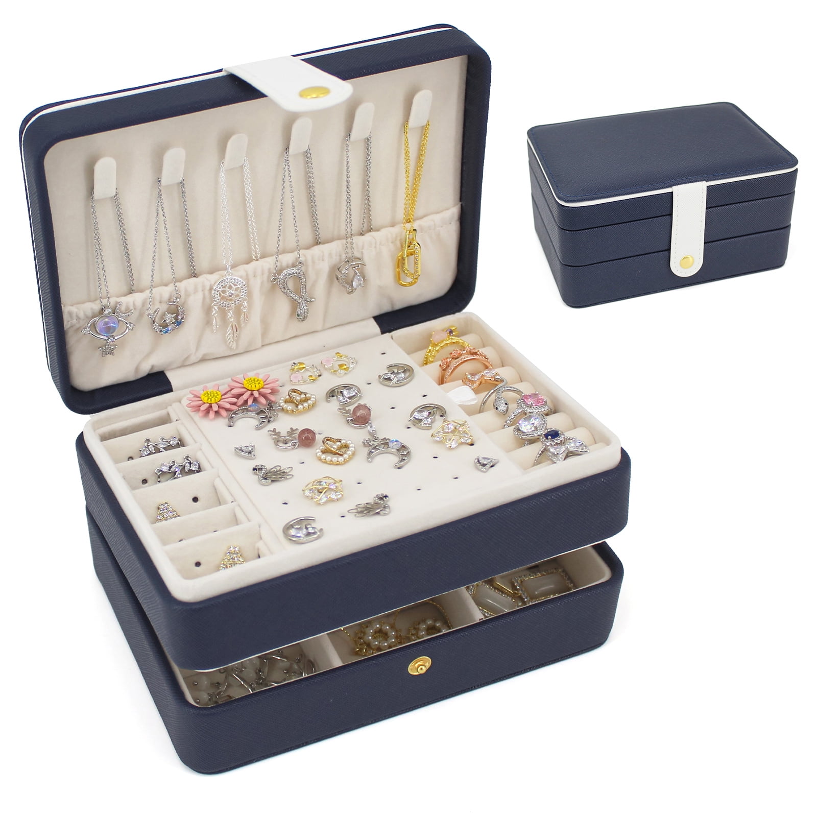 Portable Jewelry Case, Travel Organizer, Double Layers for Rings ...