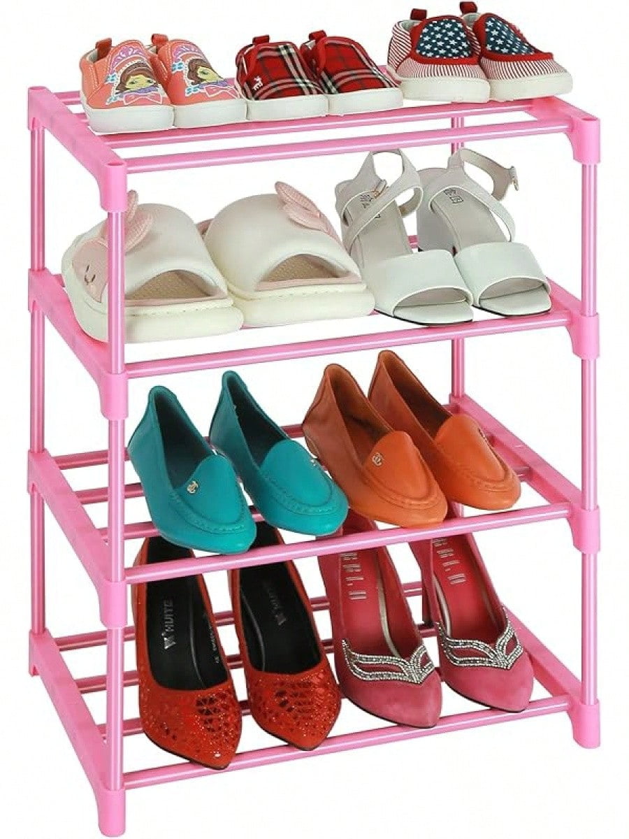 Small Kids Shoe Rack, 4 Tier Pink Shoe Organizer Shoe Shelf For Closet ...