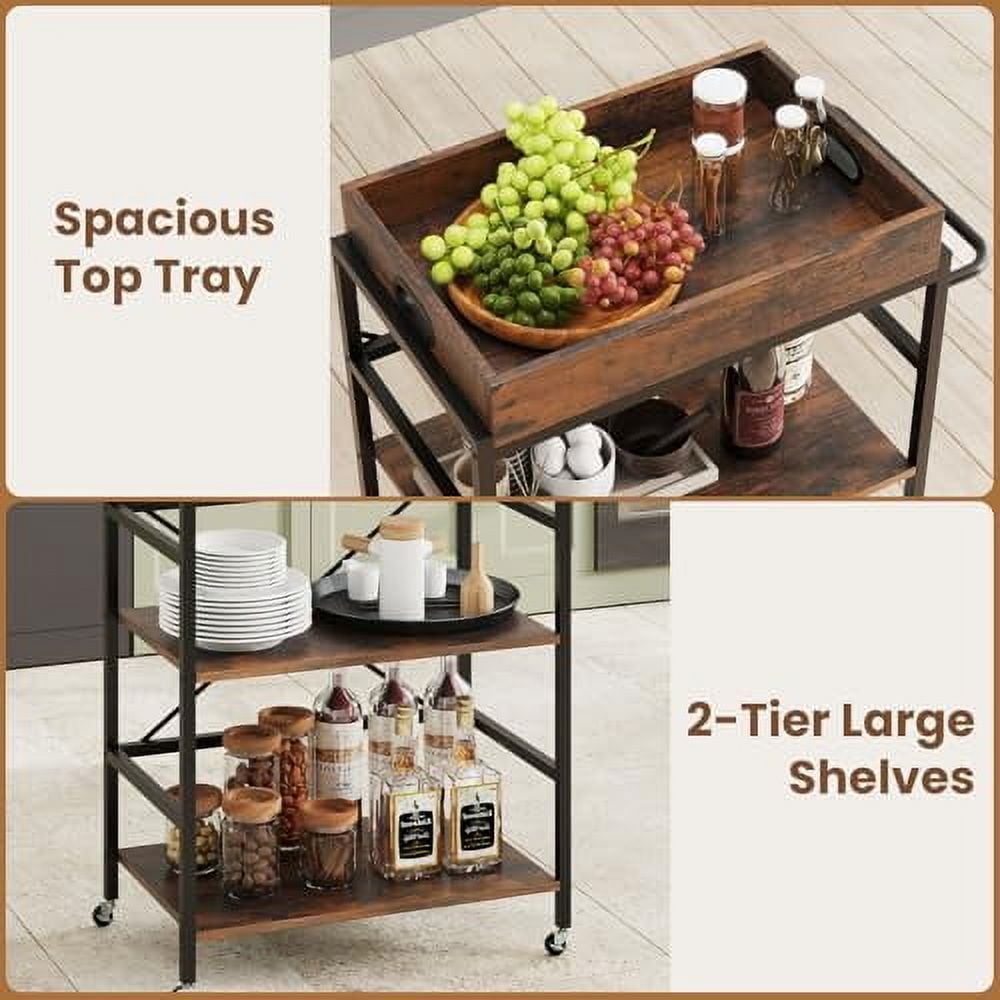 Small Kitchen Cart, 3 Tier Rolling Cart with Removable Tray & Handle ...