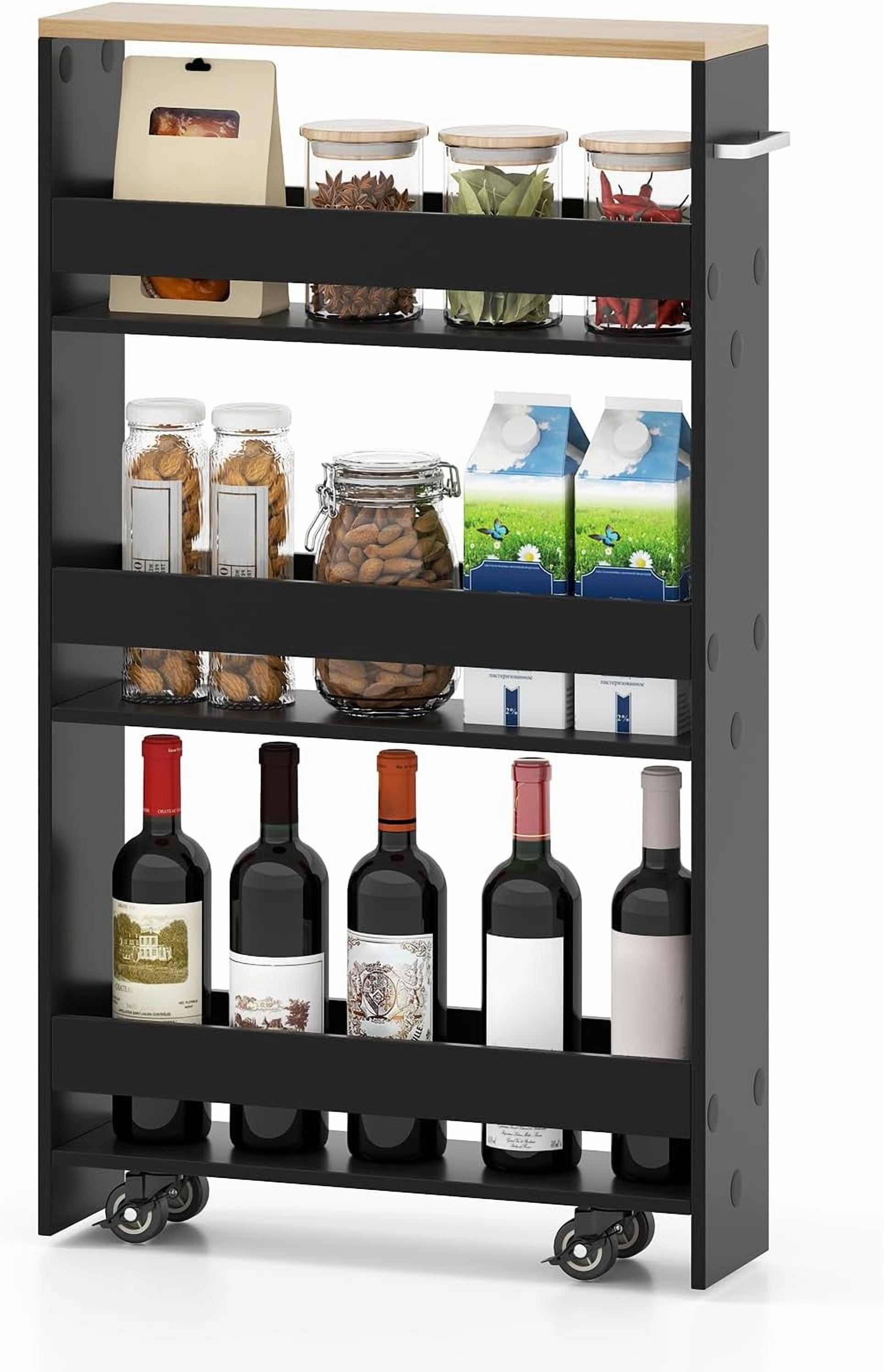 Small Kitchen Cart, 4-Tier Slim Rolling Island w/Handle, Laundry Room ...