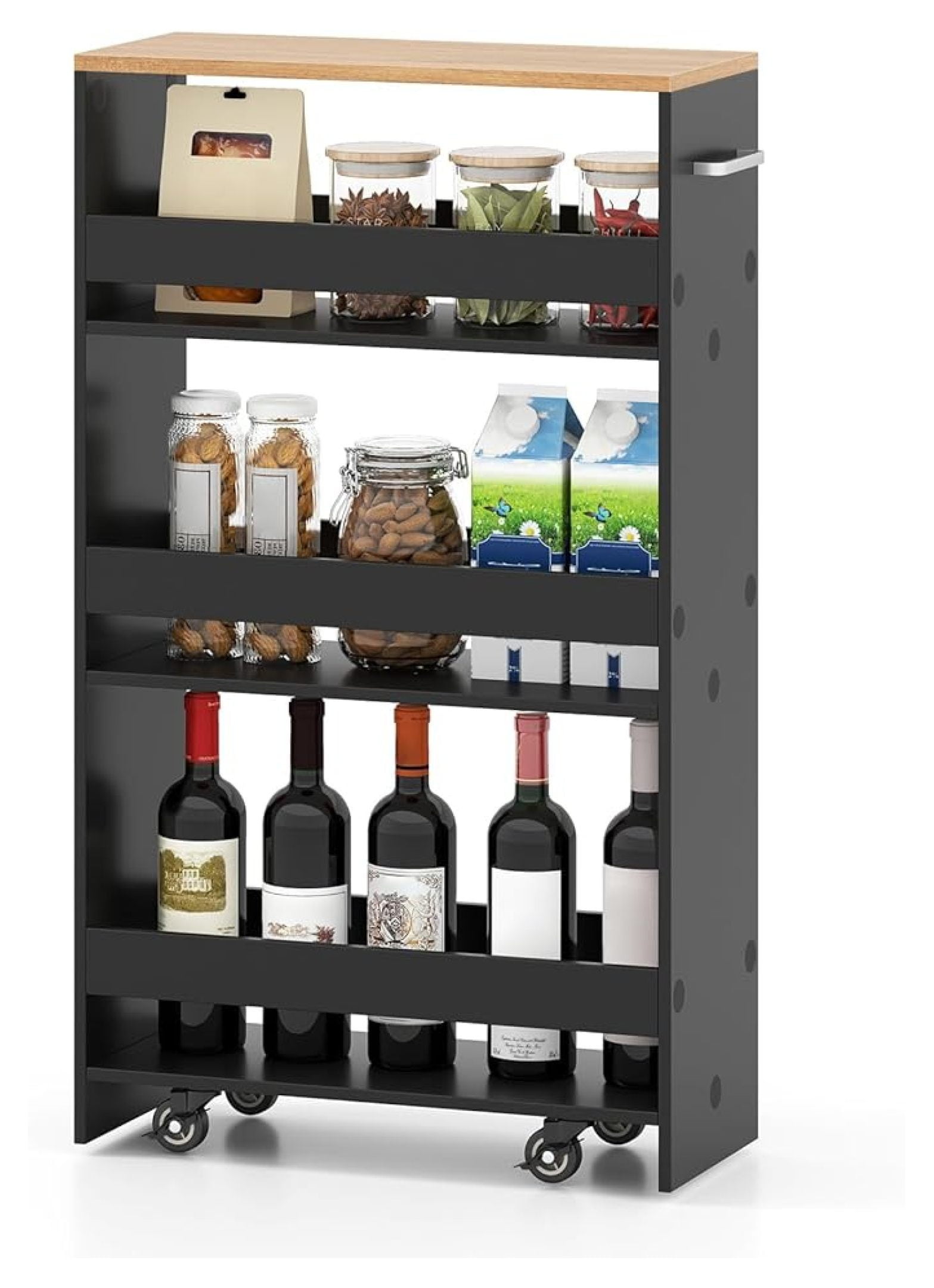 Small Kitchen Cart, 4-Tier Slim Rolling Island w/Handle, Laundry Room ...