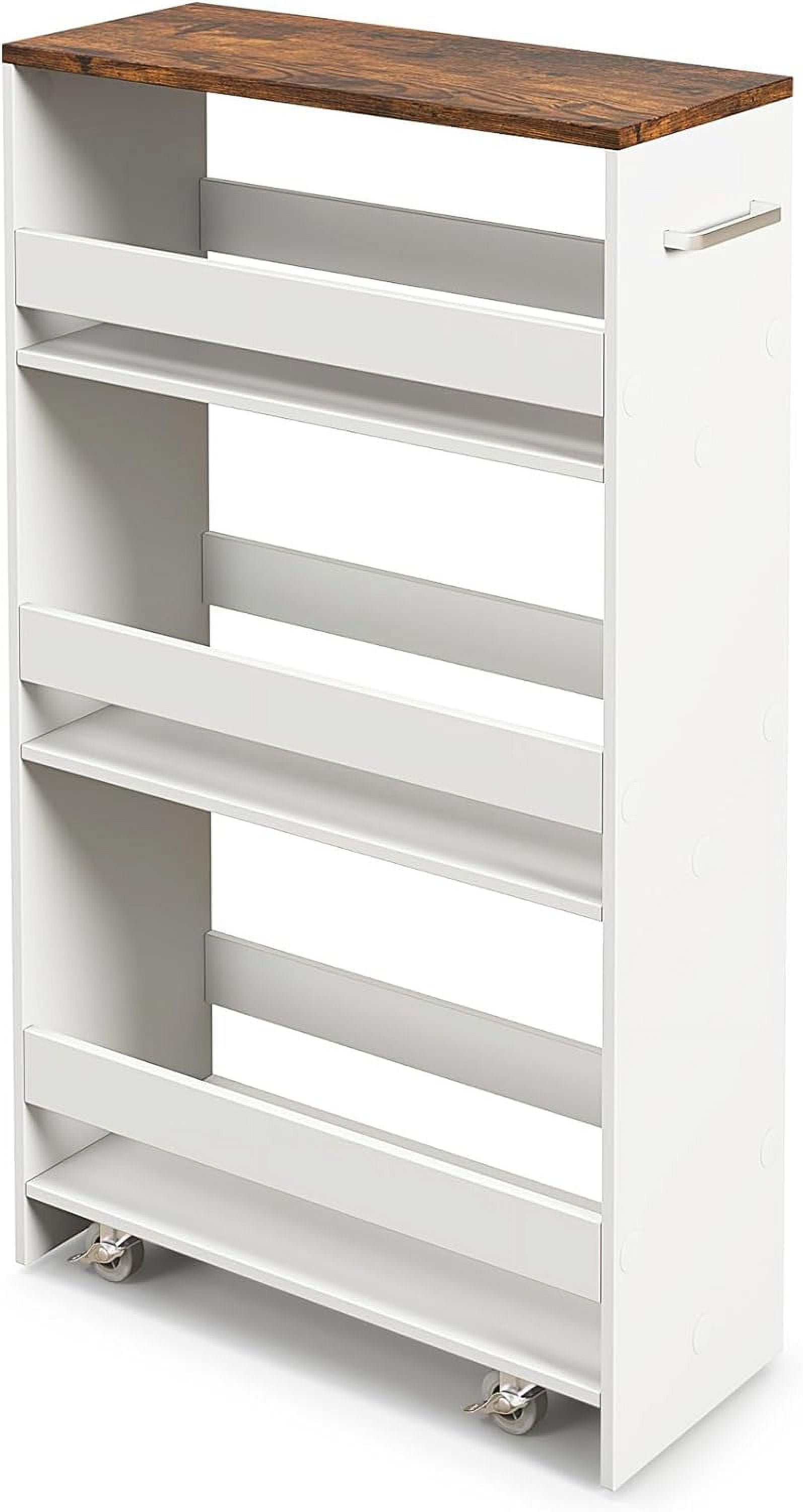 Small Kitchen Cart, Slim Rolling Island with Handle, Laundry Room ...