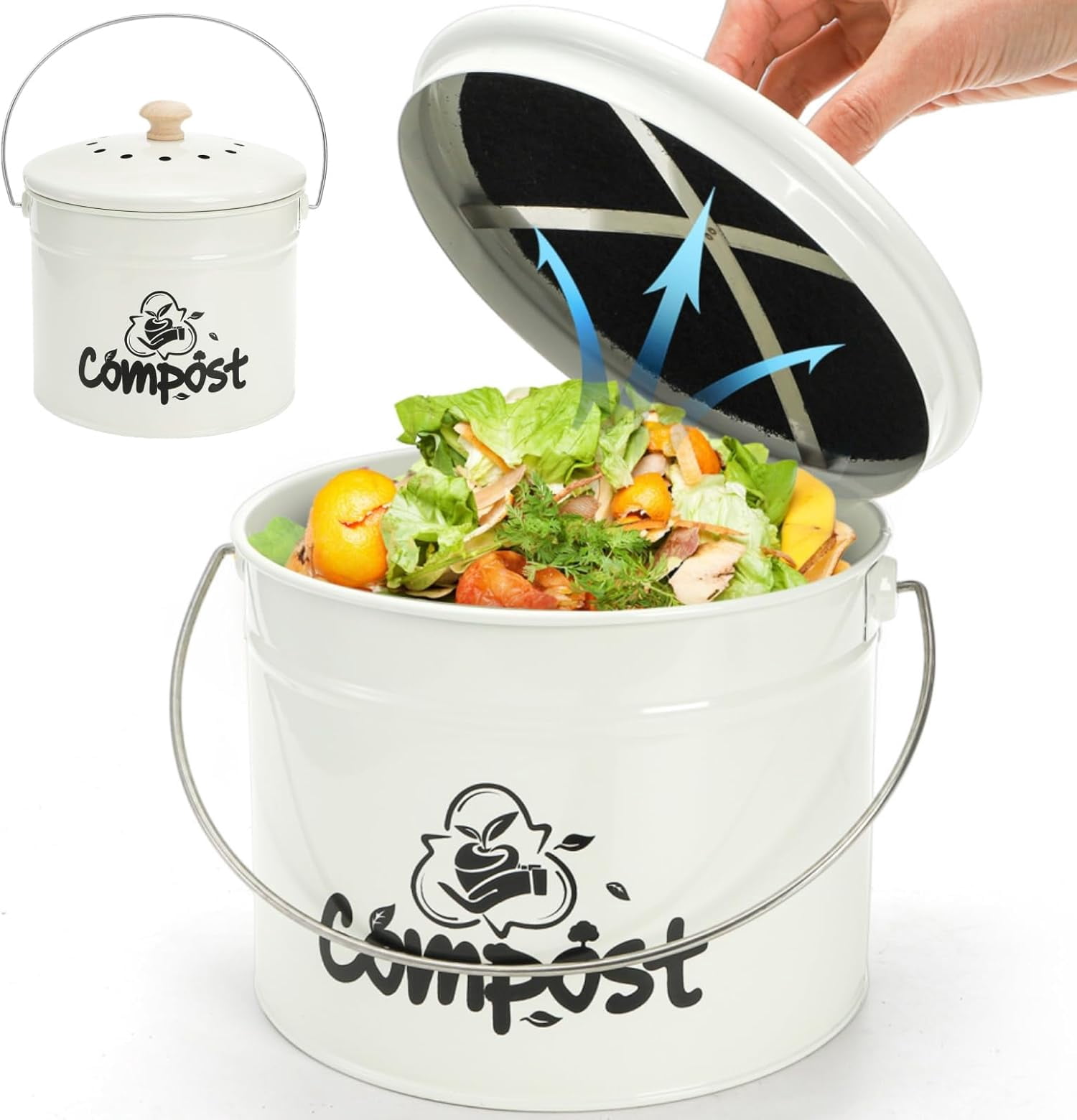 Small Kitchen Compost Bin, 1 Gallon Odorless Composter Container ...
