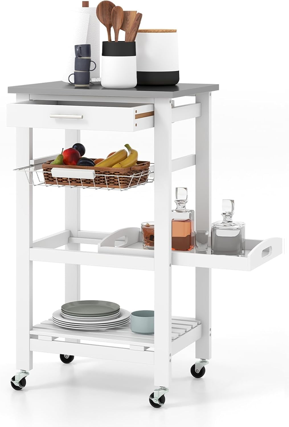 Small Kitchen Island, Rolling Kitchen Utility Cart on Wheels with ...