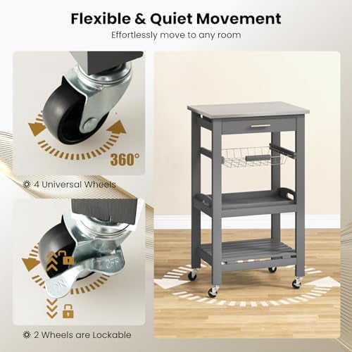 Small Kitchen Island, Rolling Kitchen Utility Cart on Wheels with ...