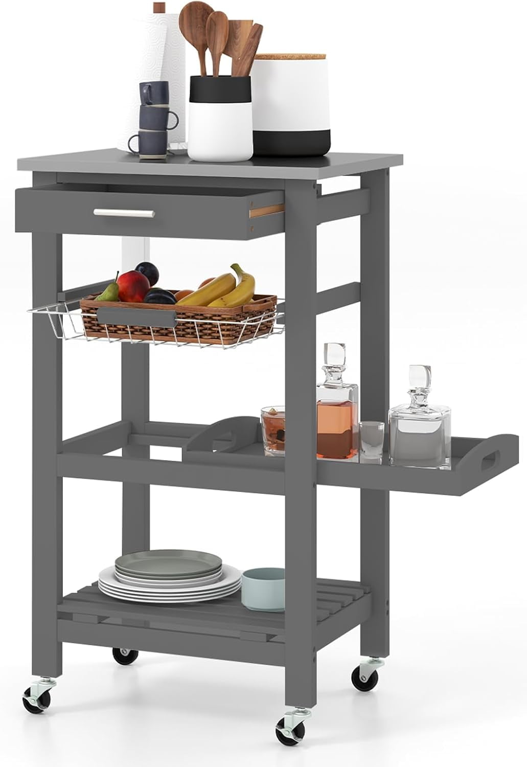 Small Kitchen Island, Rolling Kitchen Utility Cart on Wheels with ...