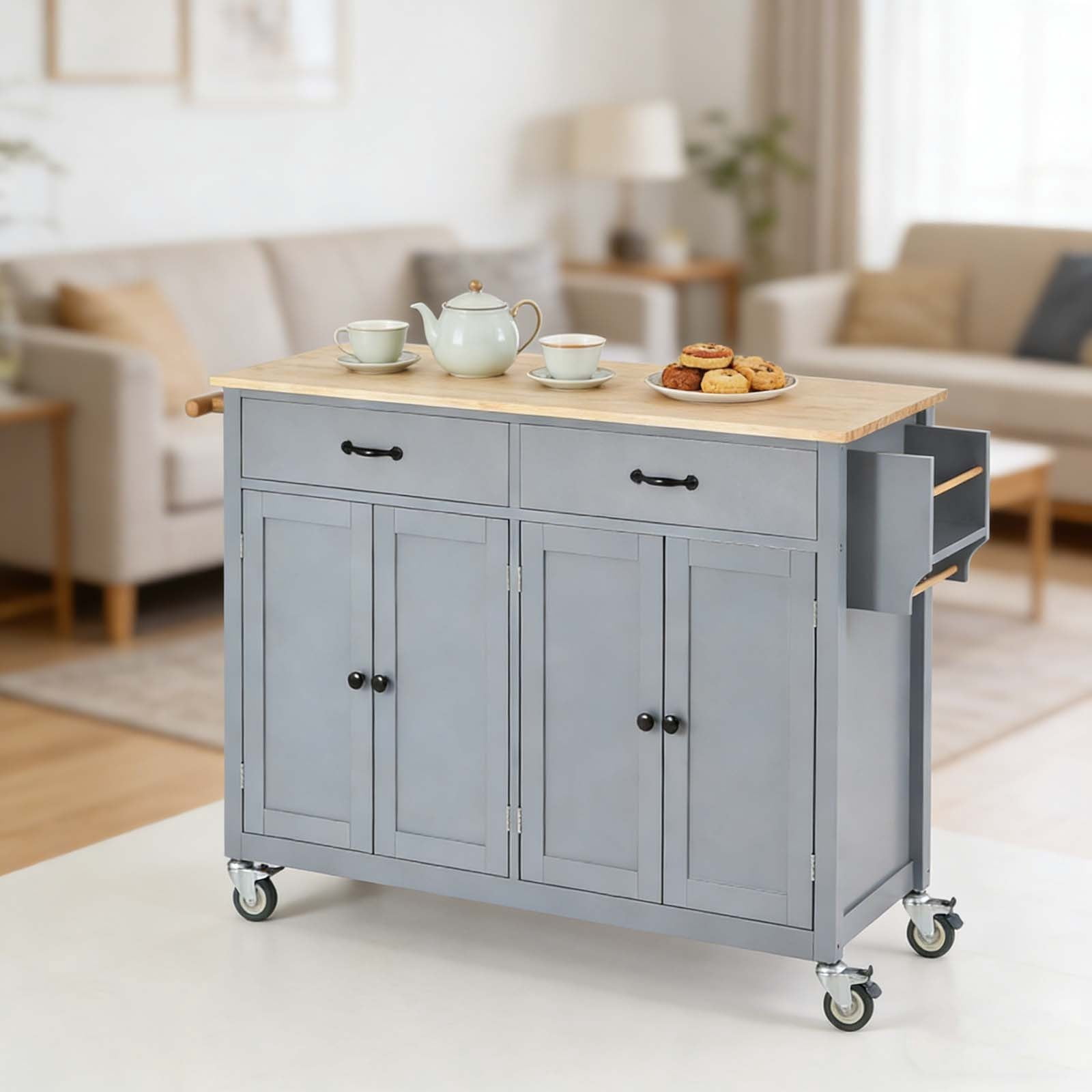 Small Kitchen Island on Wheels, Compact Mobile Prep Station with ...