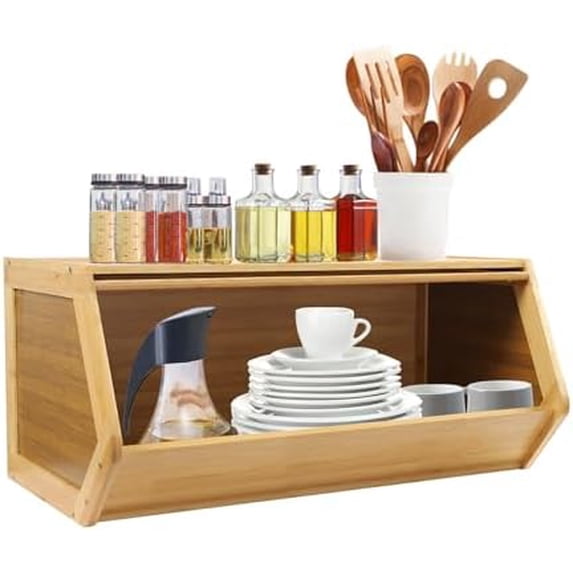 Small Kitchen Pantry Cabinet with Clear Doors - Bamboo Countertop ...