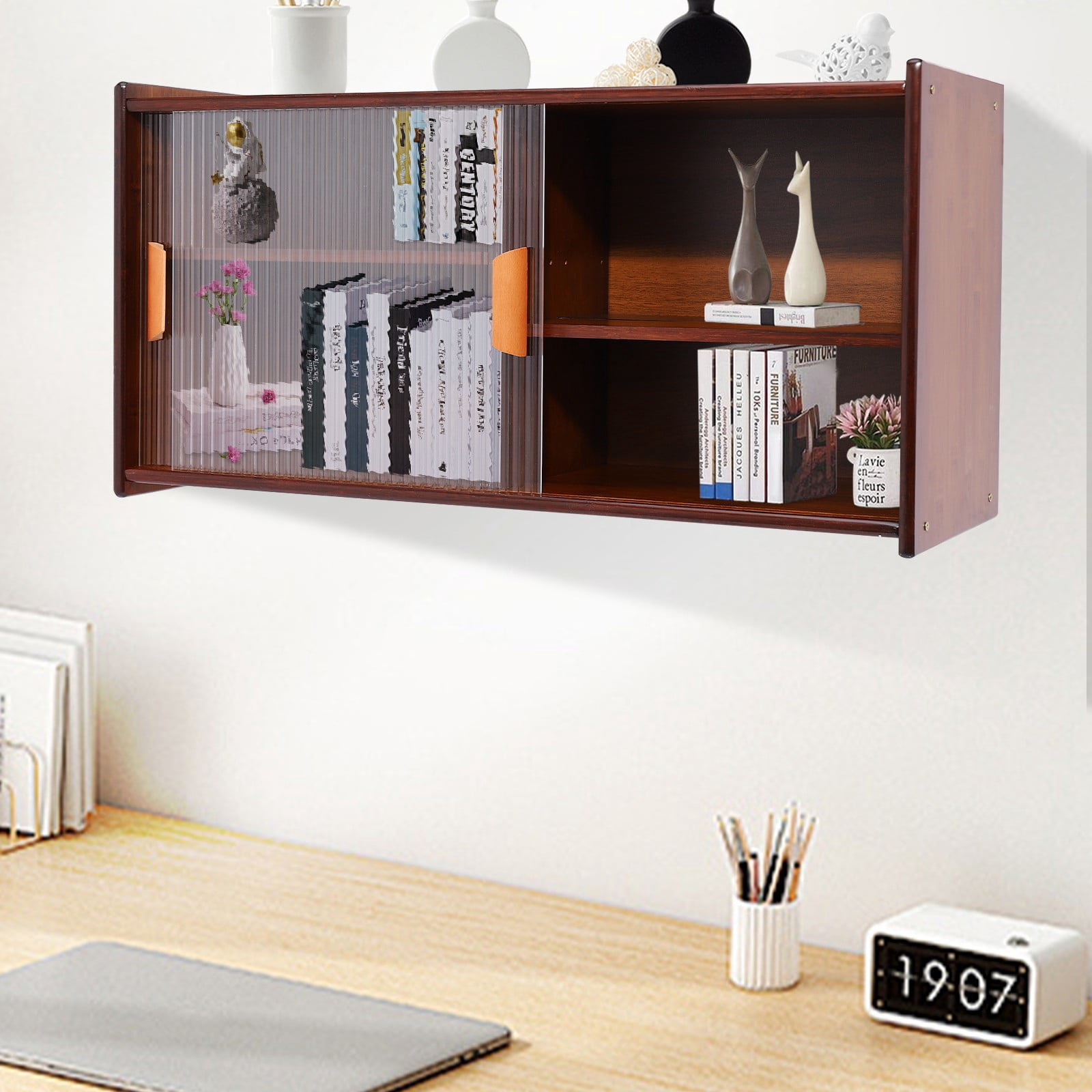 Small Kitchen Pantry Cabinet Wall Sideboard w/ Glass Doors Cupboard ...