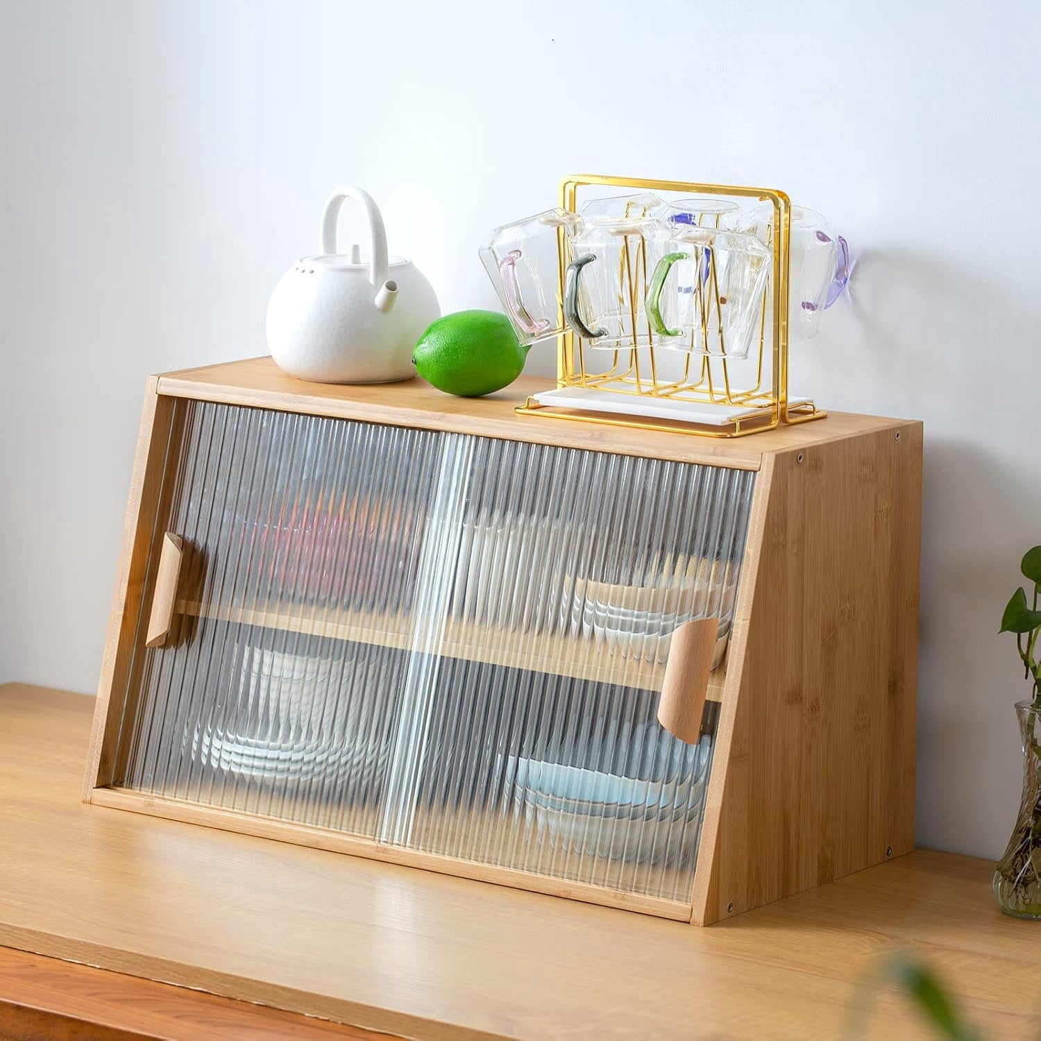 Small Kitchen Pantry Sideboard with 2 Glass Doors and Adjustable Shelf ...