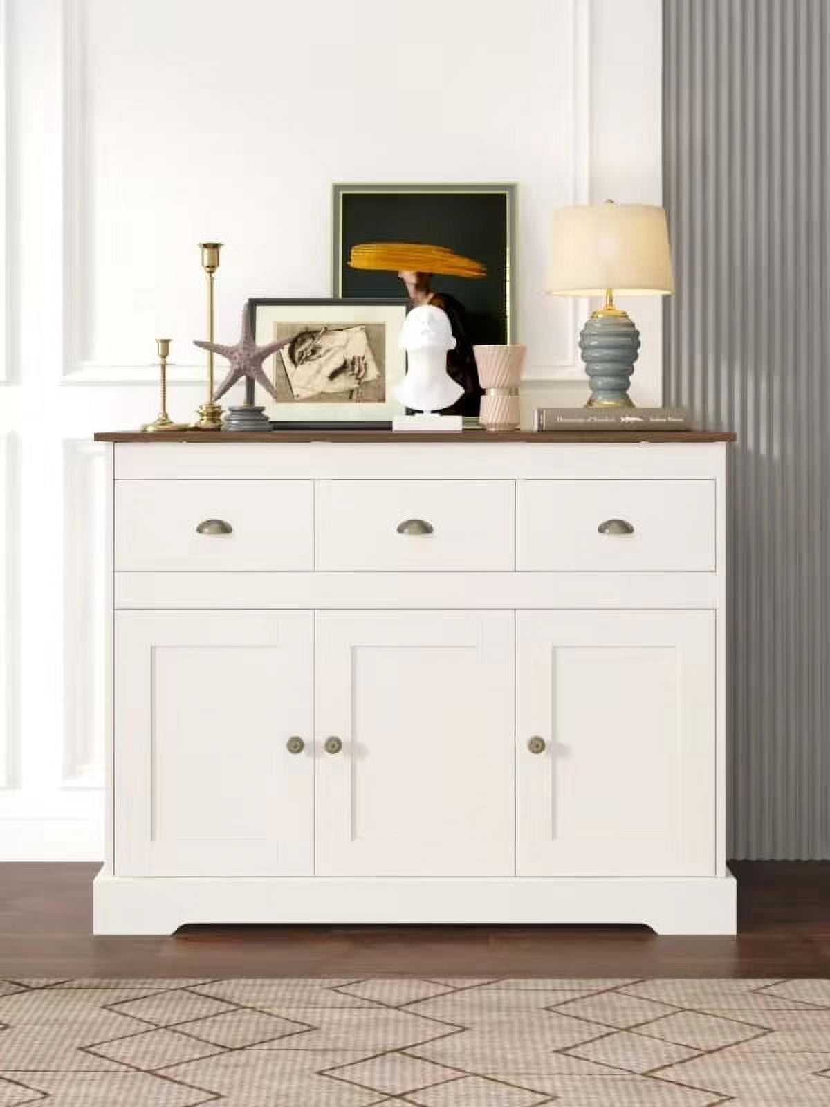 Small Kitchen buffet storage cabinet with 3 Doors and 3 Drawers, Modern ...