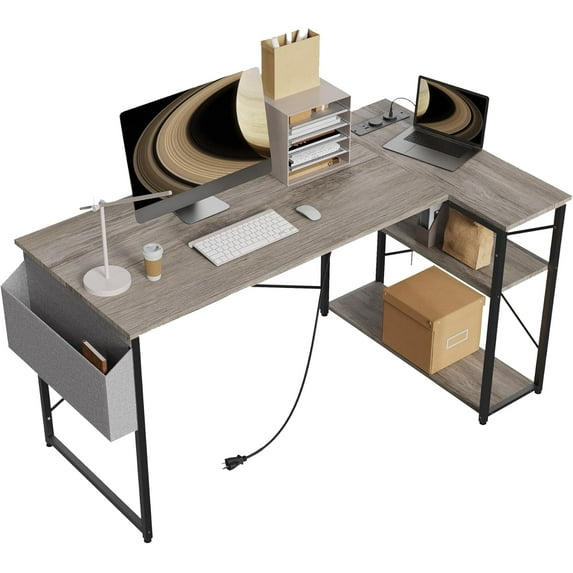 Small L Shaped Computer Gaming Corner Desk with Power Outlets ...