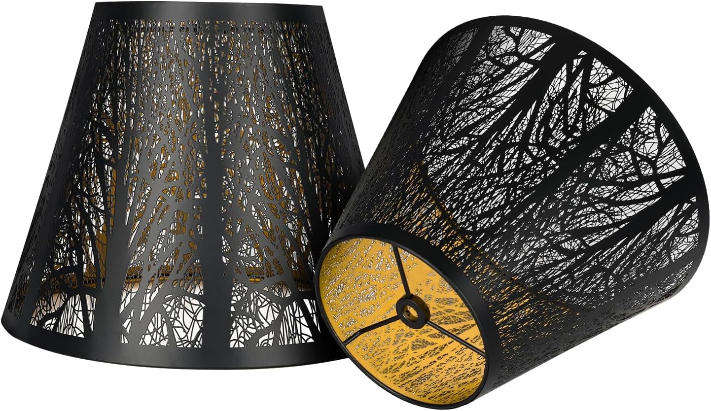 Small Lamp Shades Round Metal Lampshade Etched Hollow Forest Pattern ...