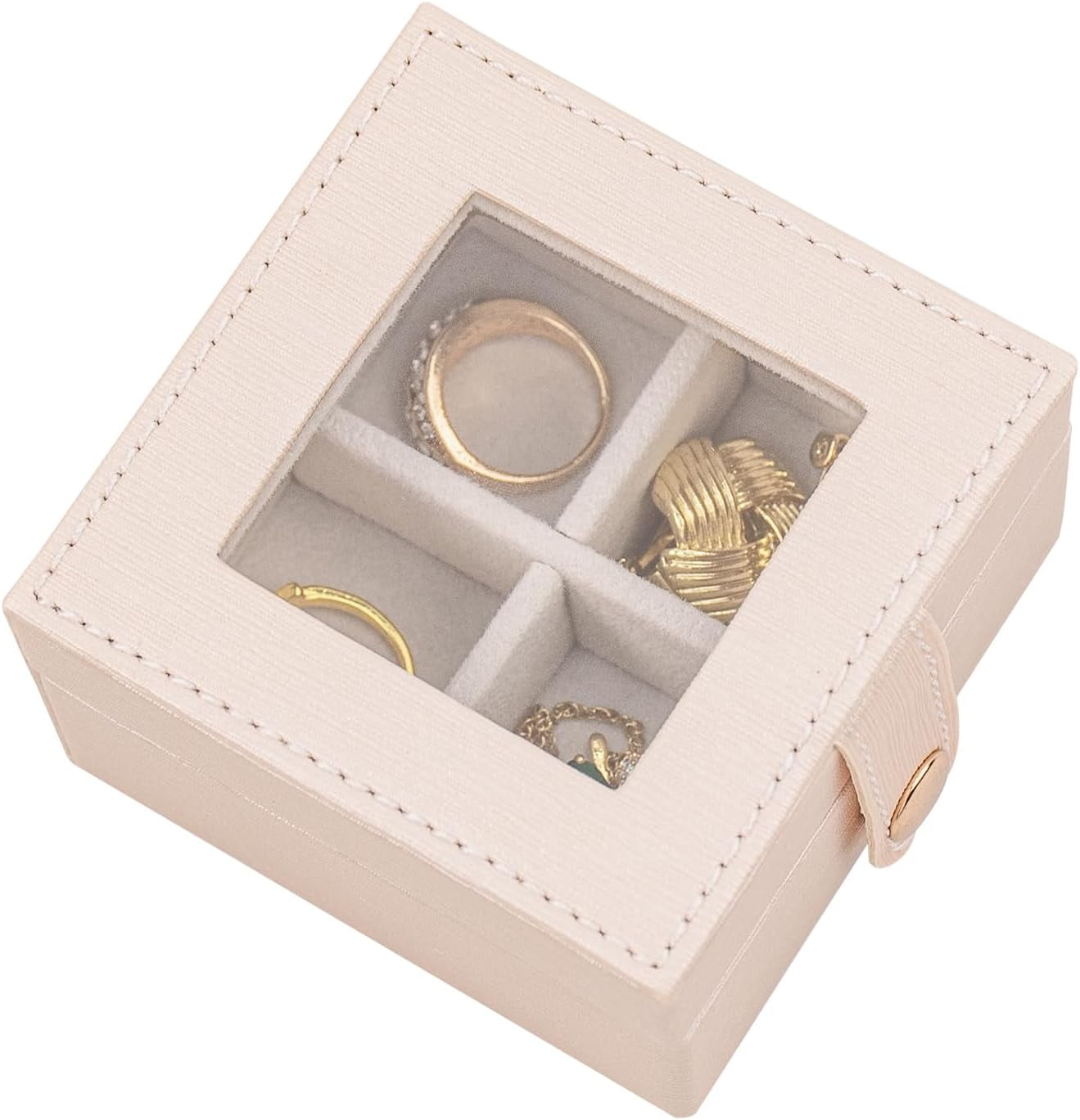 Small Leather Jewelry Box with Glass Top Mini Earring Display Case with ...