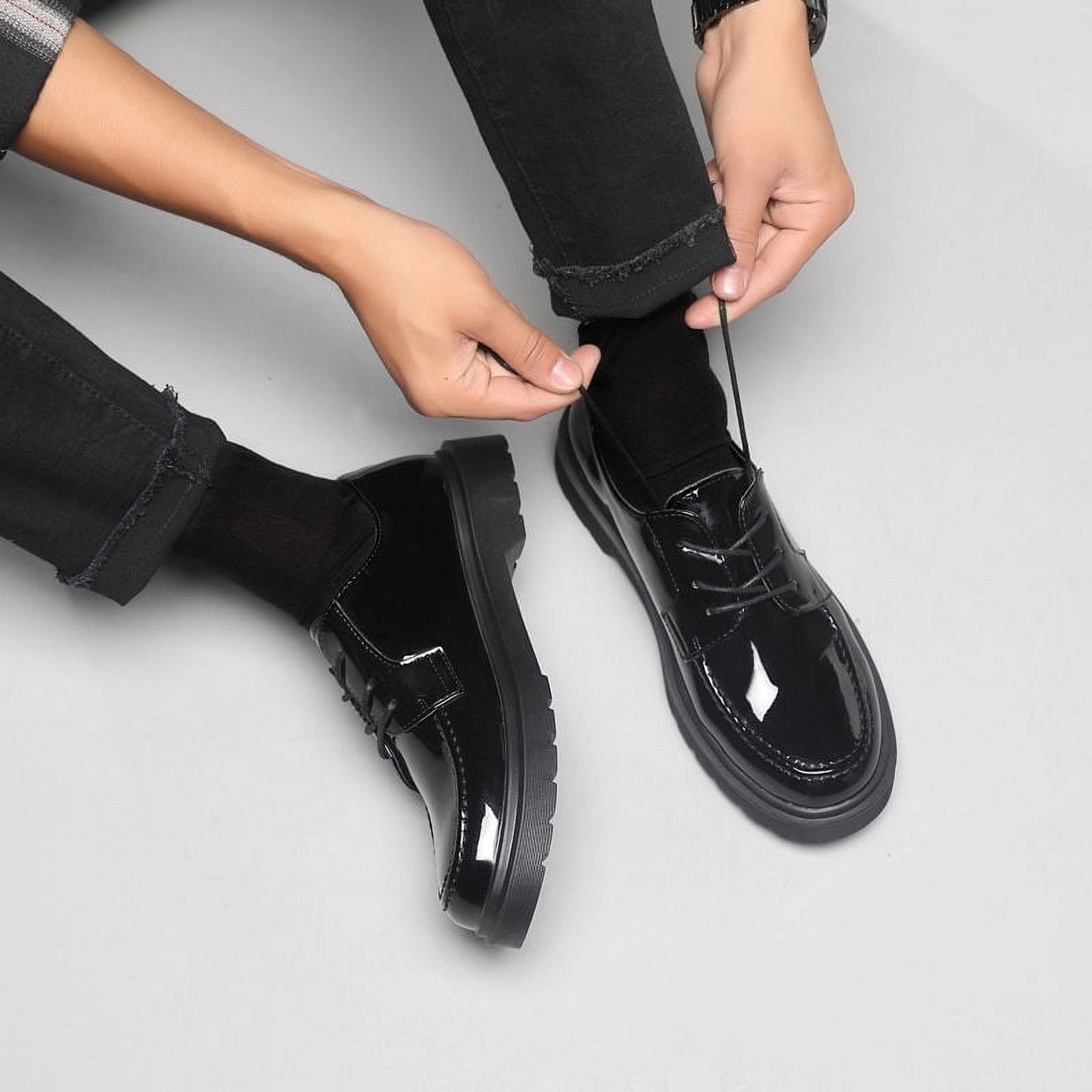 HHH Small Leather Shoes Men's Black and round Trendy British-Style Men ...