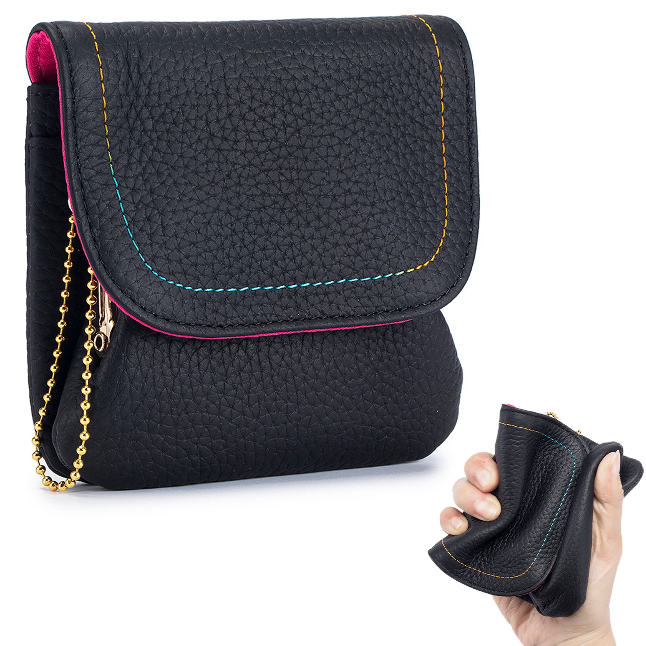 Small Leather Wallet for Women Pebbled Minimalist Purse for Men with ...