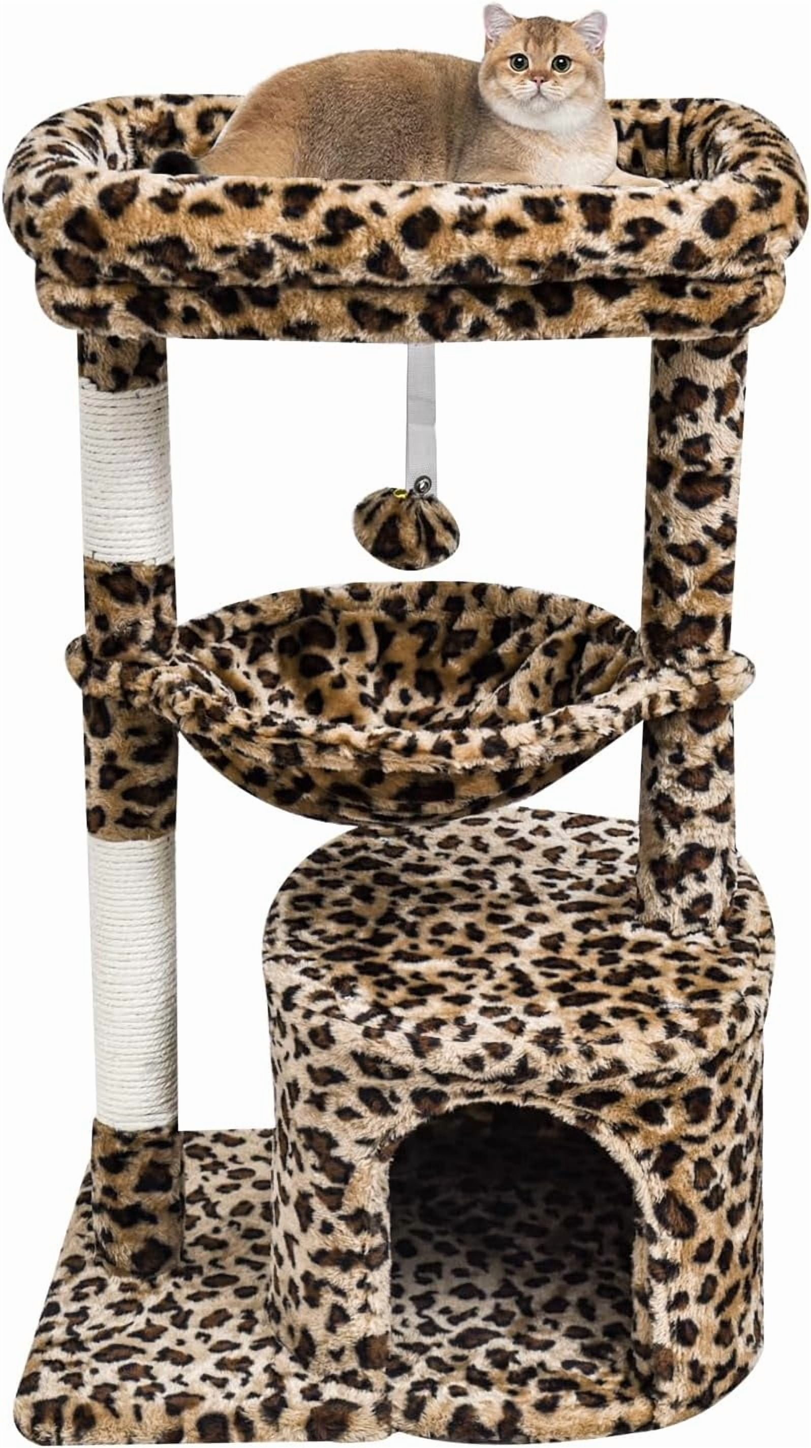 Small Leopard Print Cat Tree for Indoor Cats, Cat Tower with Scratching ...