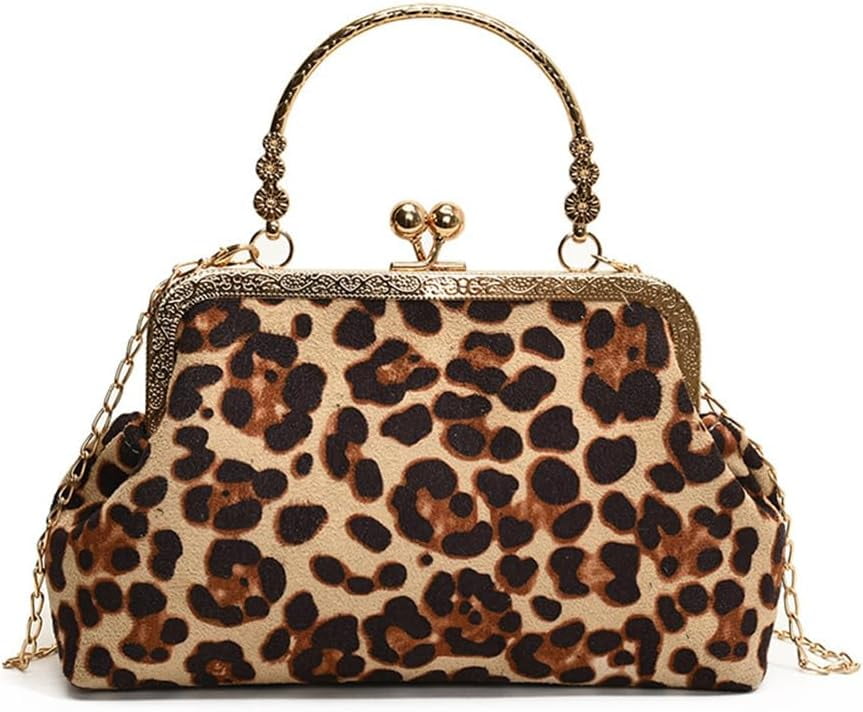 Small Leopard Suede Evening Clutch Purse with Chain Cheetah Print Kiss ...